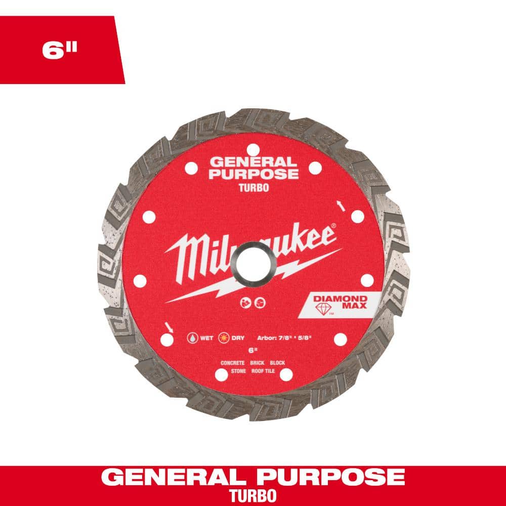 Milwaukee 6 in. DIAMOND MAX Turbo Diamond Blade for General Purpose – Super Arbor