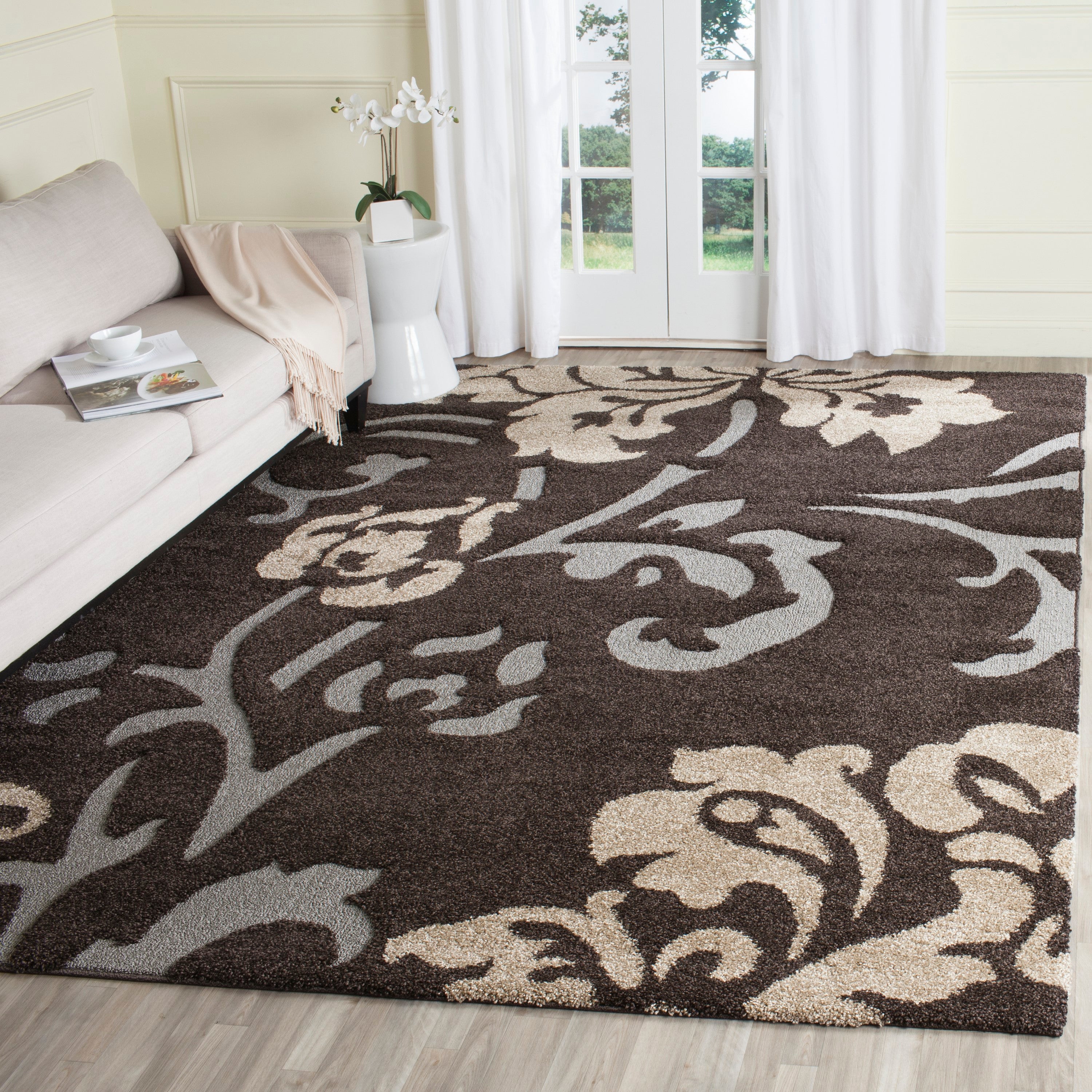 Safavieh Votive Shag 8 x 10 Dark Brown/Smoke Indoor Floral/Botanical A ...