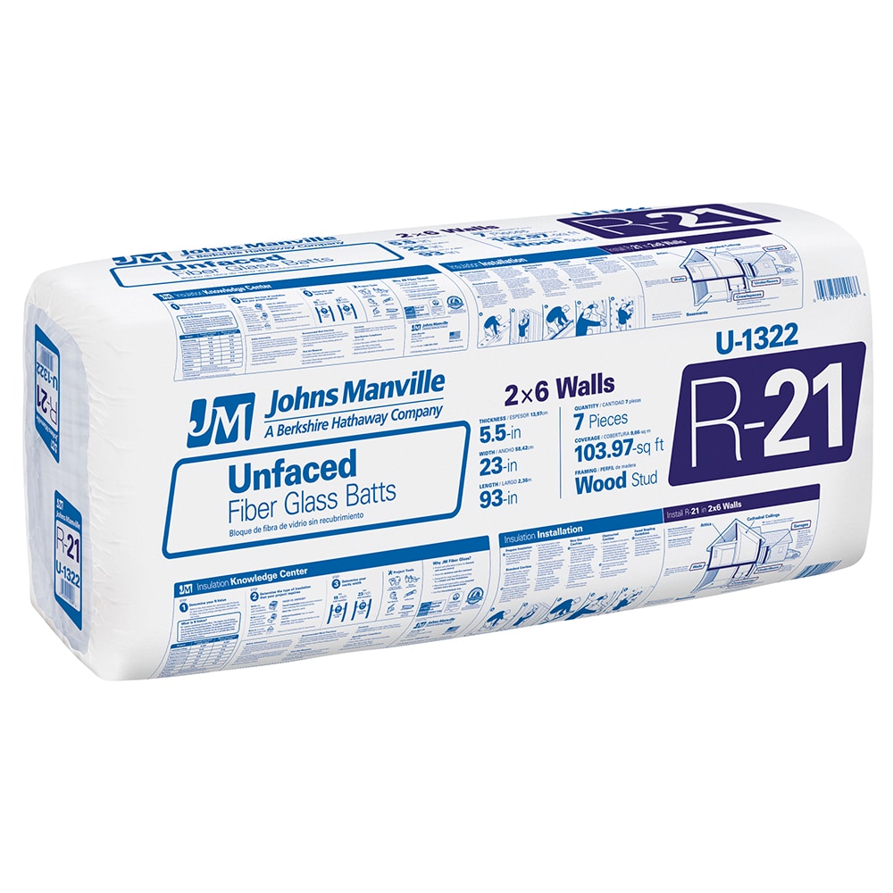 JM R-21 Unfaced Fiberglass Batt Insulation, 23 in x 93 in, 103.97 sq f ...