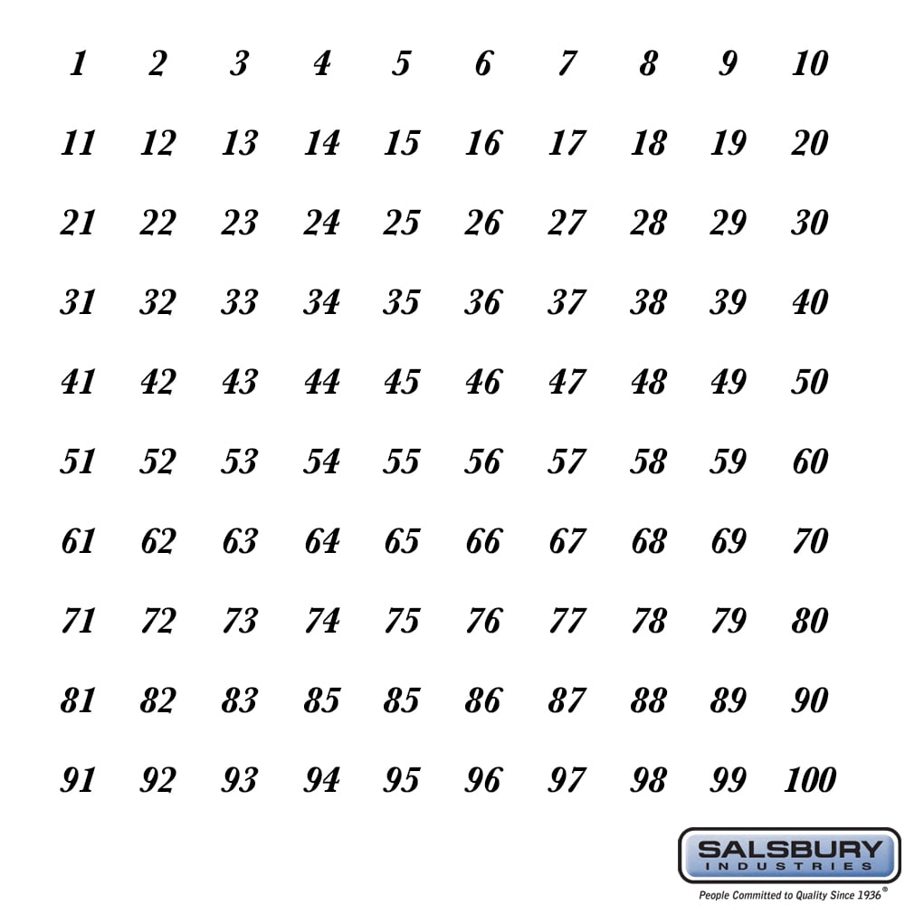Self-Adhesive Numbers Sheet for 4B+ Horizontal Mailboxes - 1 to 100 Se ...