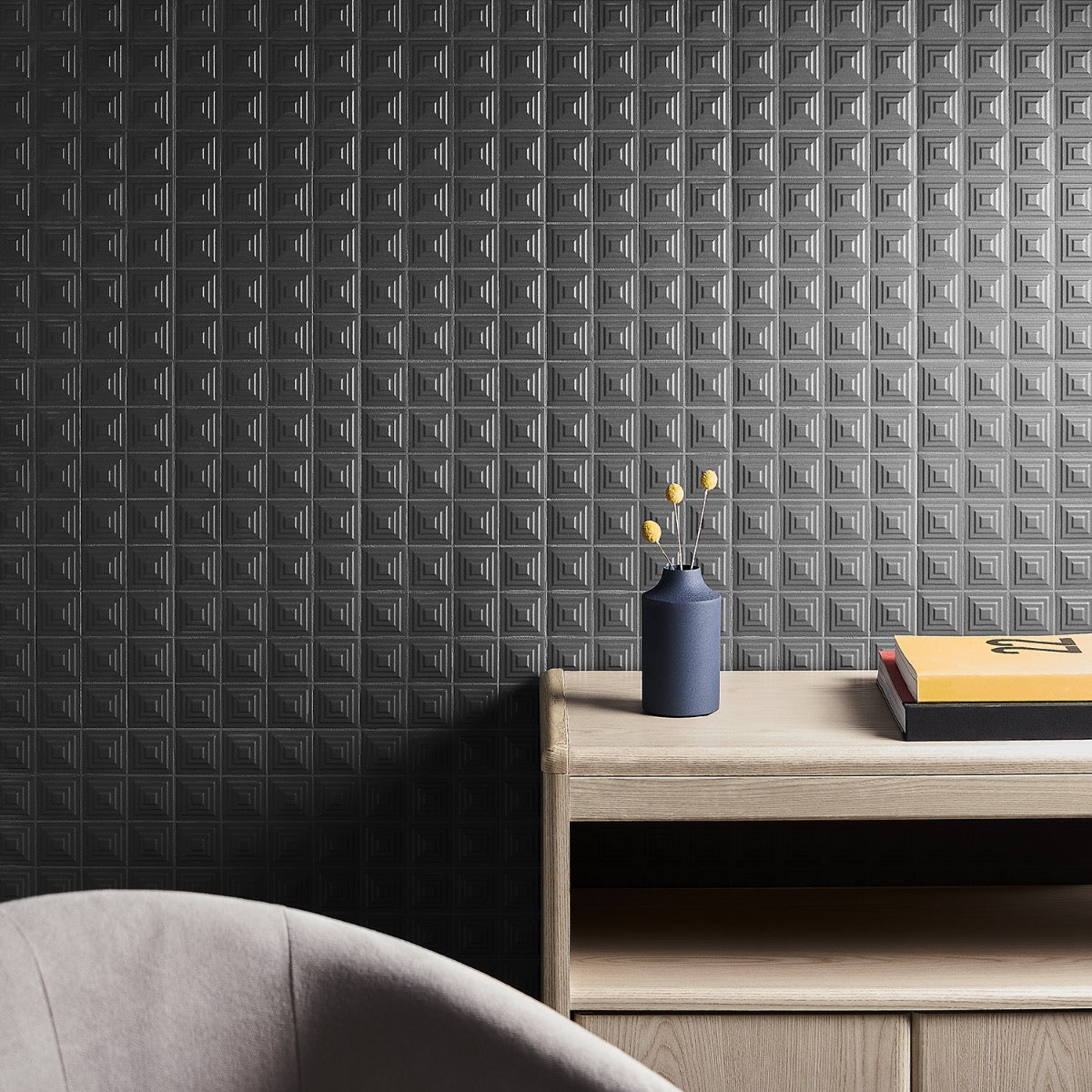 Kinzie Pyramid Charcoal Black 8x16 3D Matte Ceramic Tile by Lux Tile ...