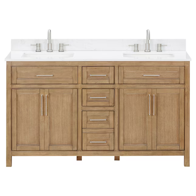 allen + roth Connery 60-in Warm Oak Undermount Single Sink Bathroom Va ...