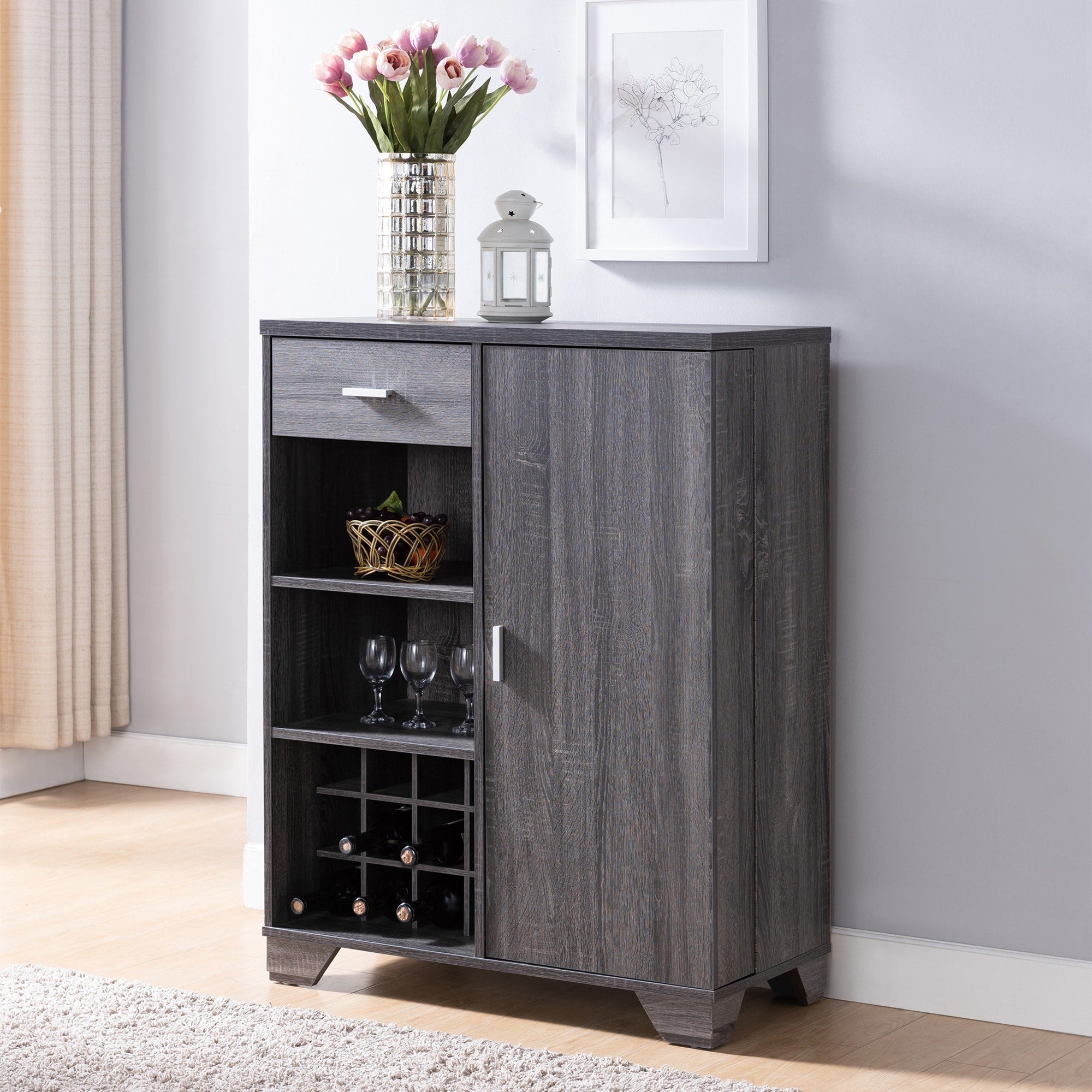 Furniture of America Garrett 31-in x 40-in Gray Rectangle Bar Cabinet ...
