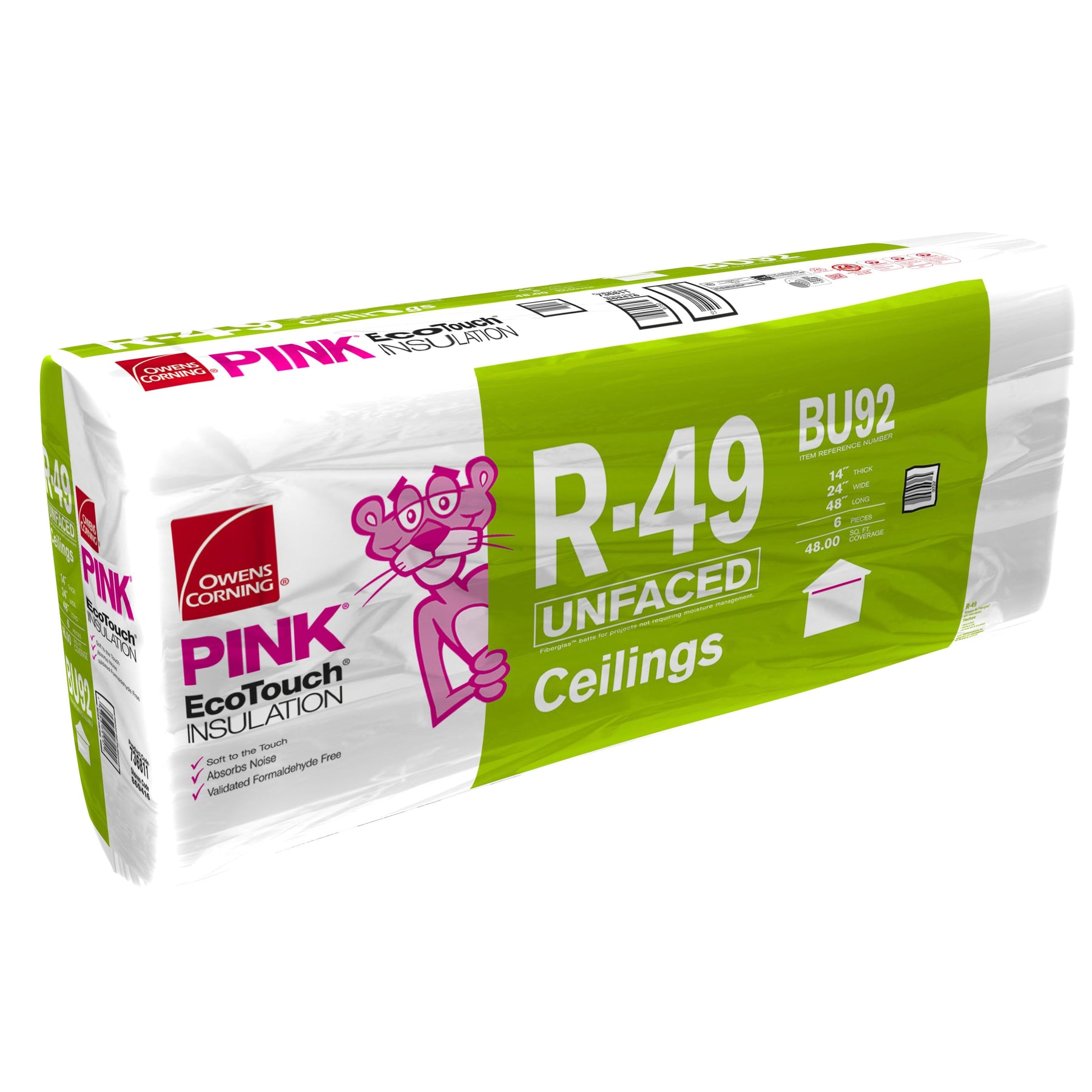 Owens Corning R-49 Unfaced Fiberglass Insulation Batts, 14 in. x 24 in ...