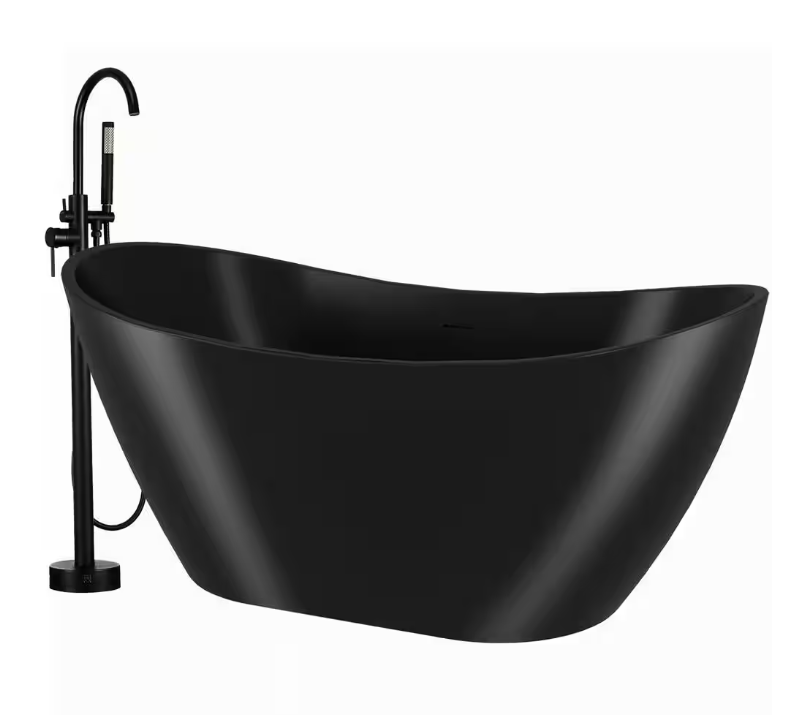 60 in. Solid Matte Black inside and outside Bathtub with Tub Filler Co ...