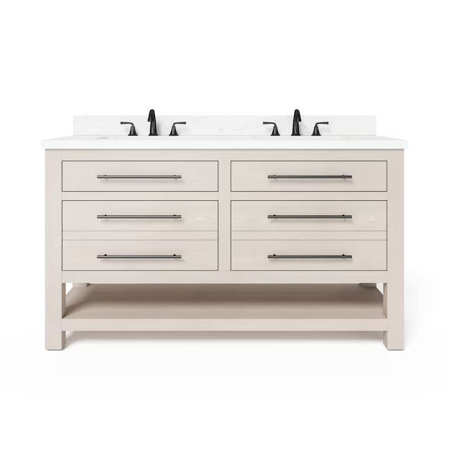 allen + roth Kennilton 60-in Natural Undermount Double Sink Bathroom V ...