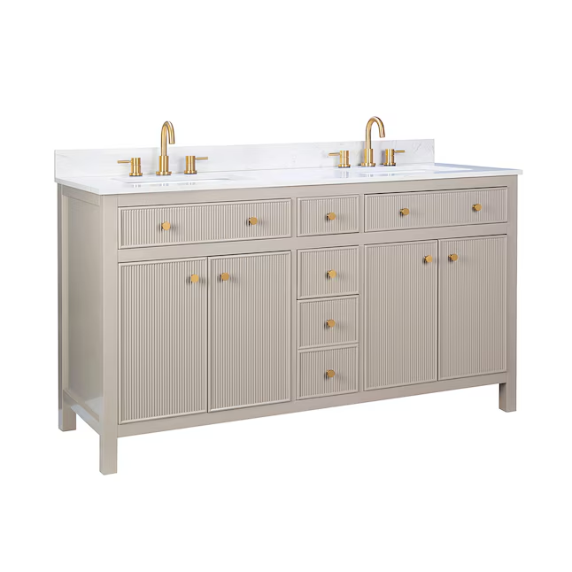 allen + roth Sandbanks 60-in Greige Undermount Double Sink Bathroom Va ...
