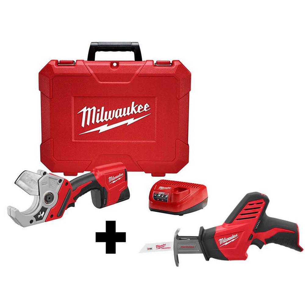 M12 12-Volt Lithium-Ion Cordless PVC Shear Kit W/ M12 HACKZALL Recipro ...