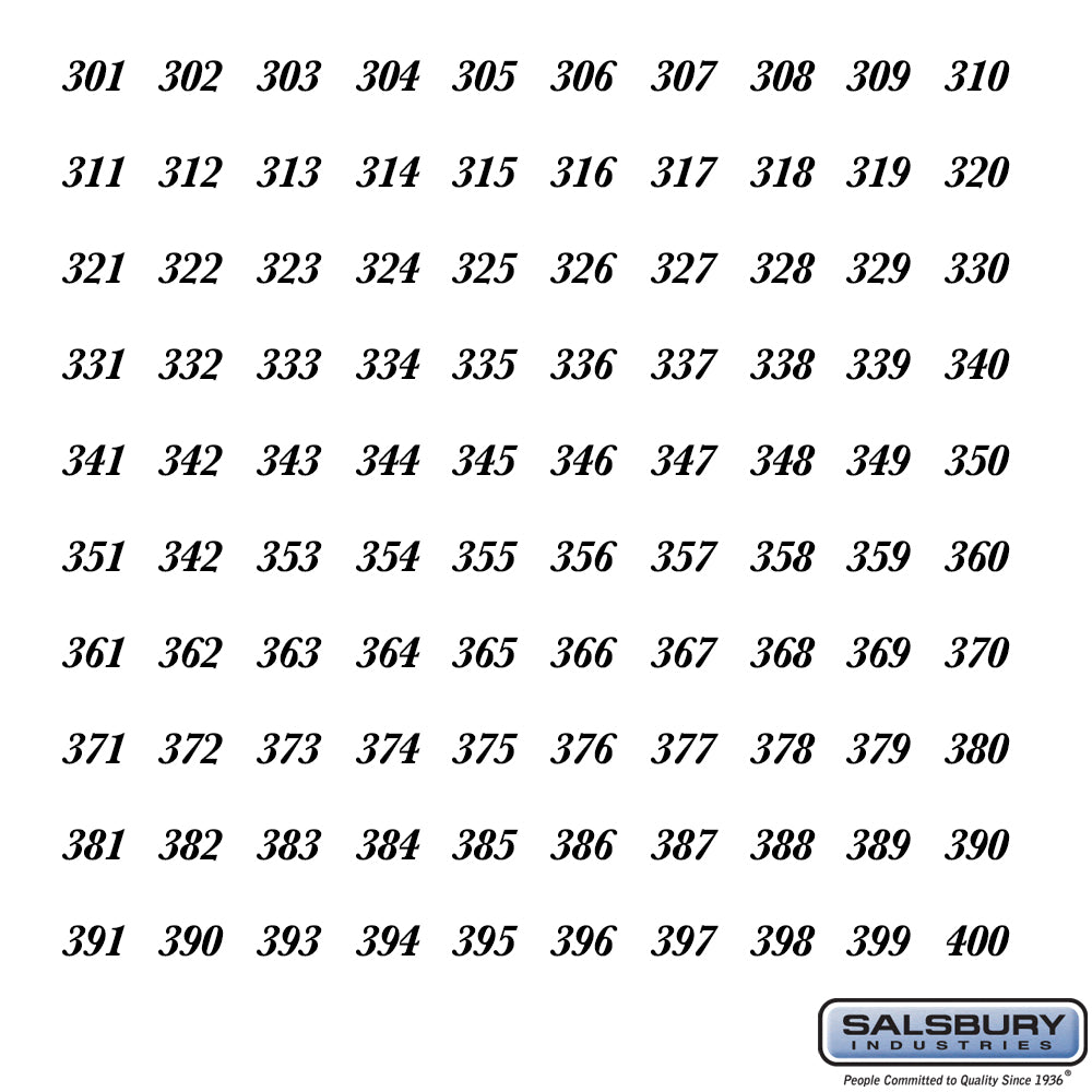 Self-Adhesive Numbers Sheet for Americana Mailboxes - 301 to 400 Serie ...