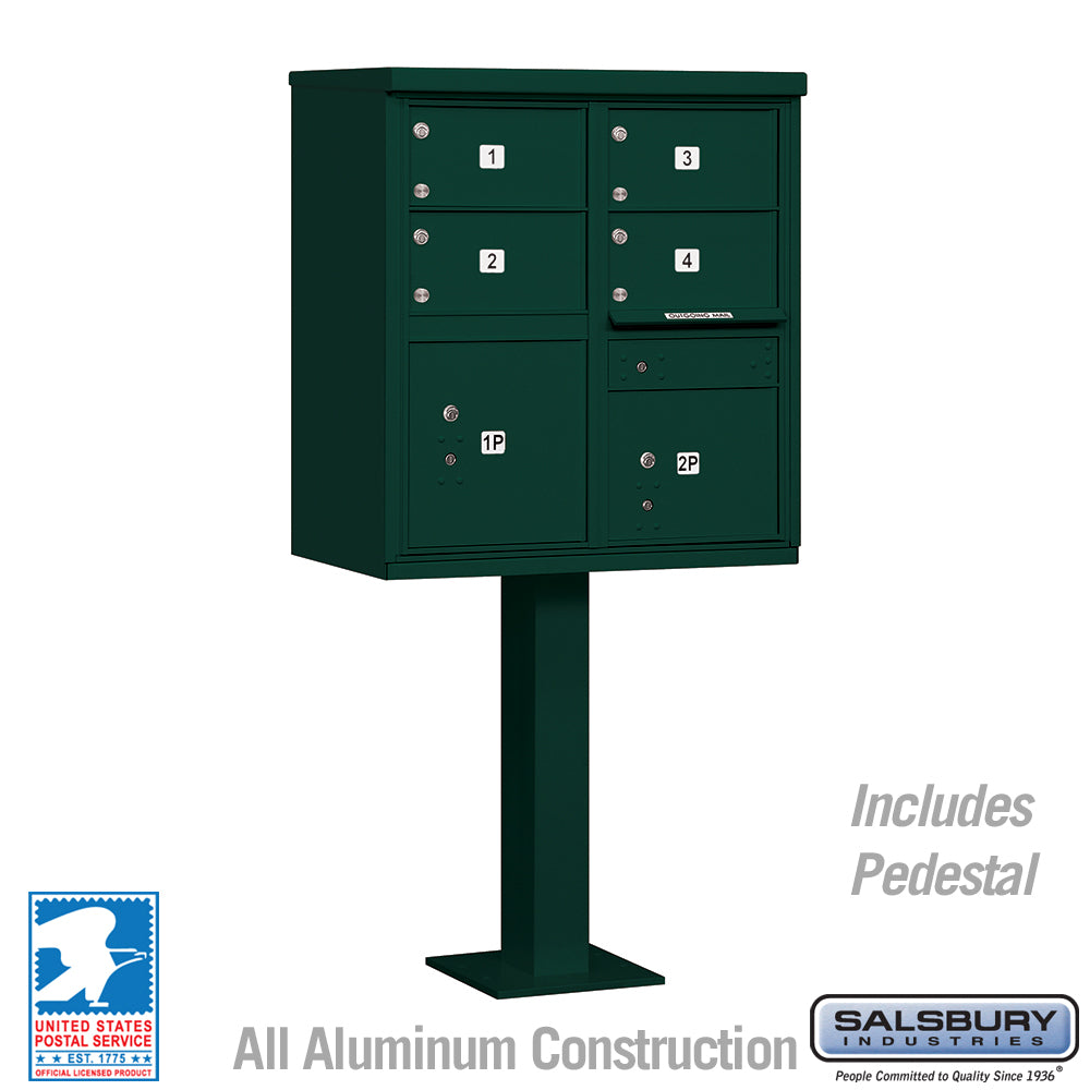 Cluster Box Unit with 4 Doors and 2 Parcel Lockers in Green with USPS ...