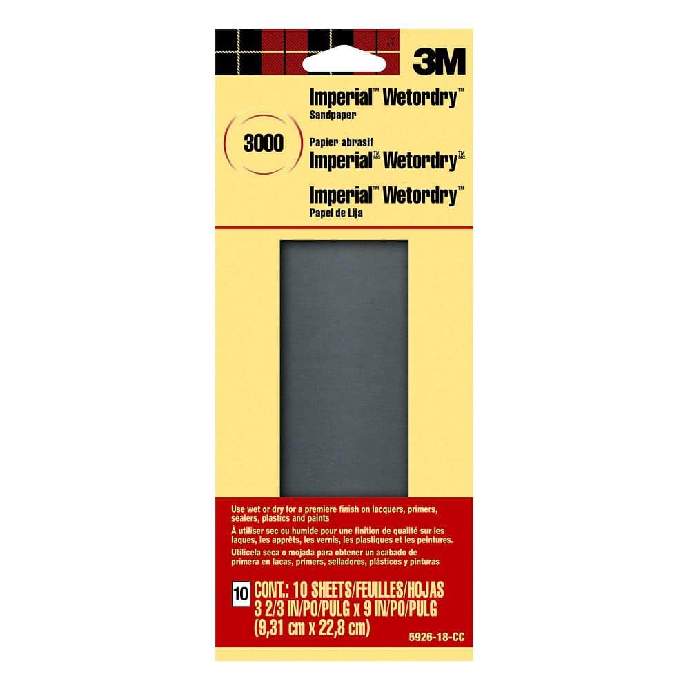 3M 3-2/3 in. x 9 in. 3000 Grit Super Ultra Fine Grade Sandpaper (10 Sh ...