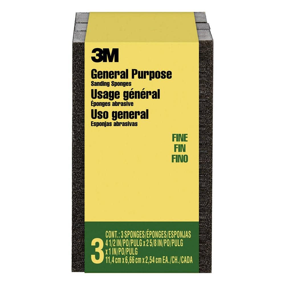 3M 4.5 in. x 2.5 in. x 1 in. 120 Fine-Grit Block Sanding Sponge (3 Spo ...