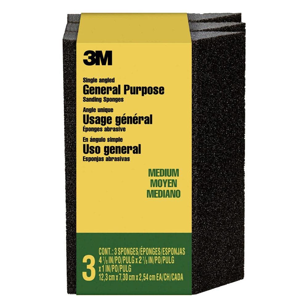 3M 2-7/8 in. x 4-7/8 in. 80 Medium-Grit Single Angled Sanding Sponge ...