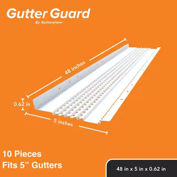 4 ft. L x 5 in. W White All-Aluminum Gutter Guard (40 ft. Kit) – Super ...