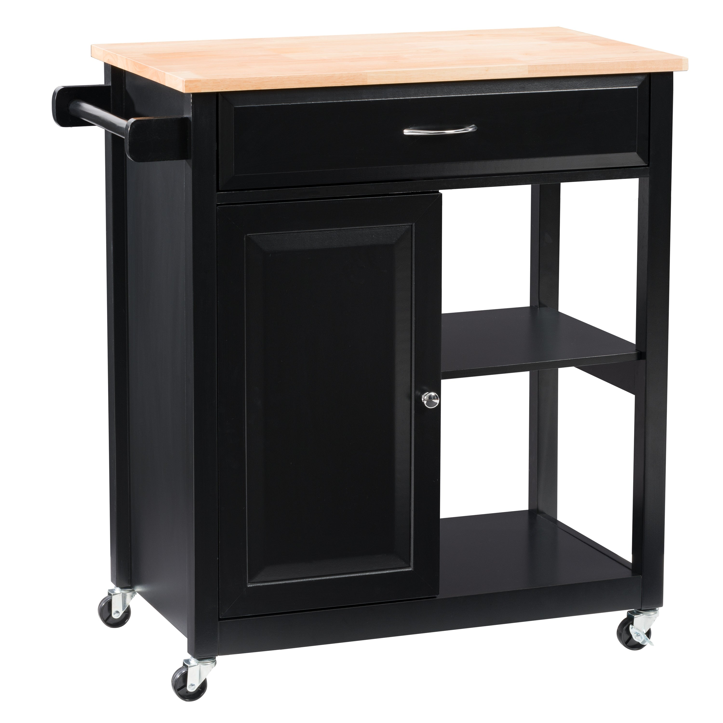 CorLiving Black Mdf Base with Wood Top Rolling Kitchen Cart (32-in x 1 ...