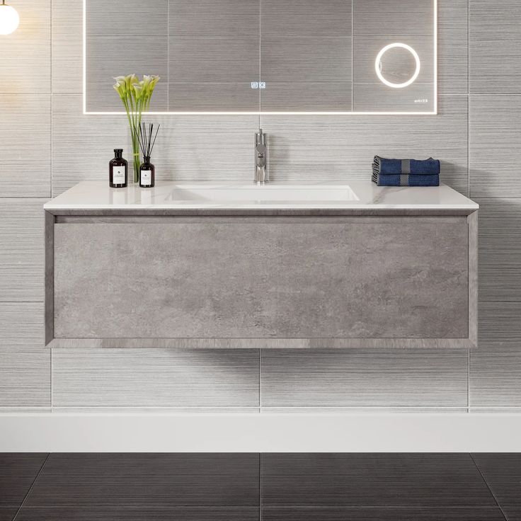Eviva Vista 48"W x 23"D Concrete Gray Wall Mount Bathroom Vanity with ...