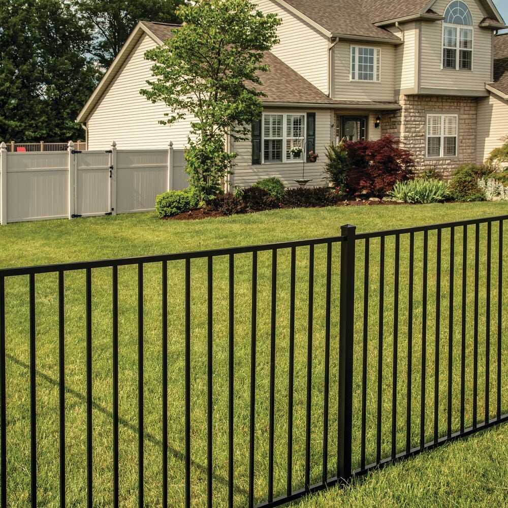 Freedom Easton 4-ft H x 6-ft W Black Aluminum Spaced Picket Flat-top D ...