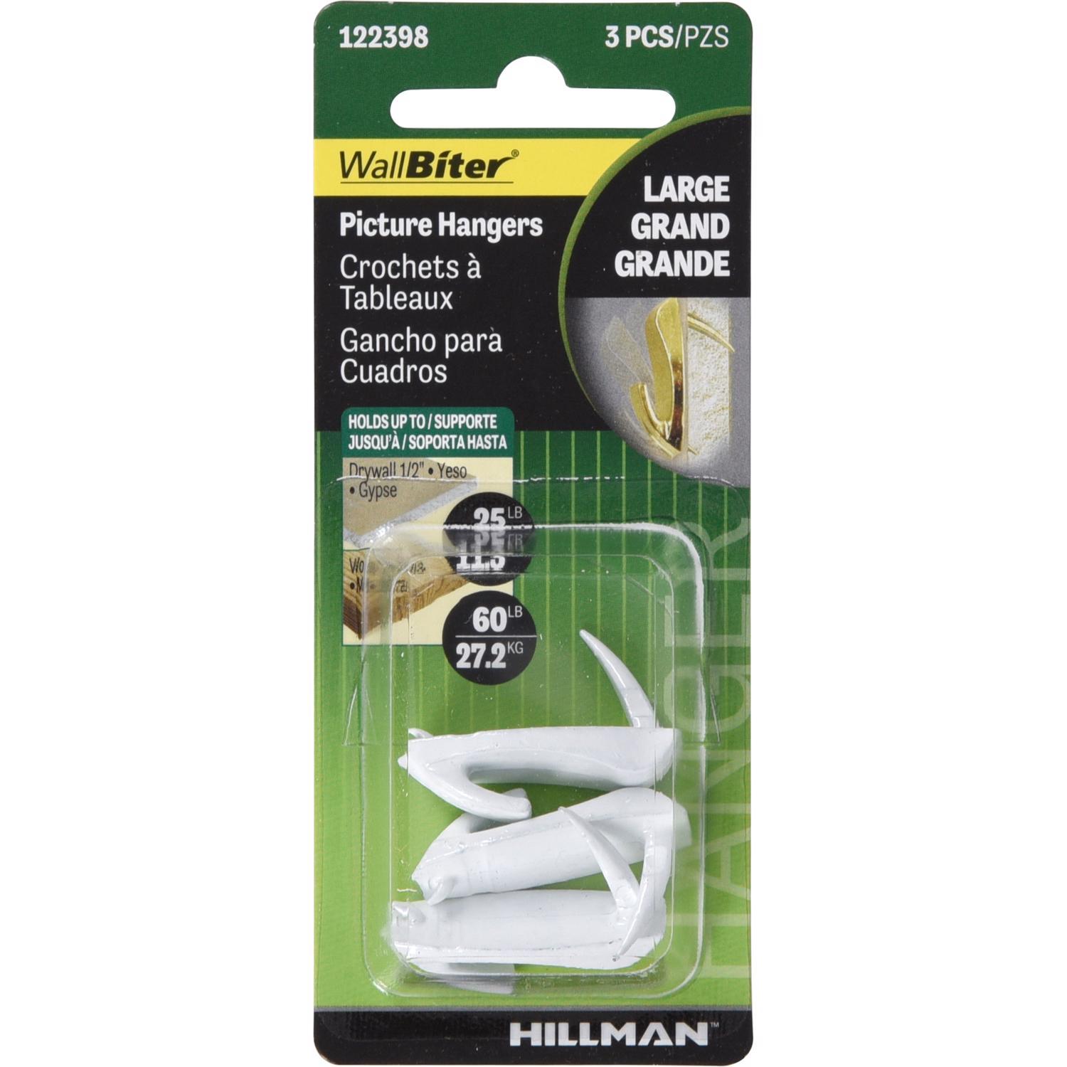 Hillman WallBiter Brass-Plated Large Picture Hook, 60 lb, 3 Pack ...