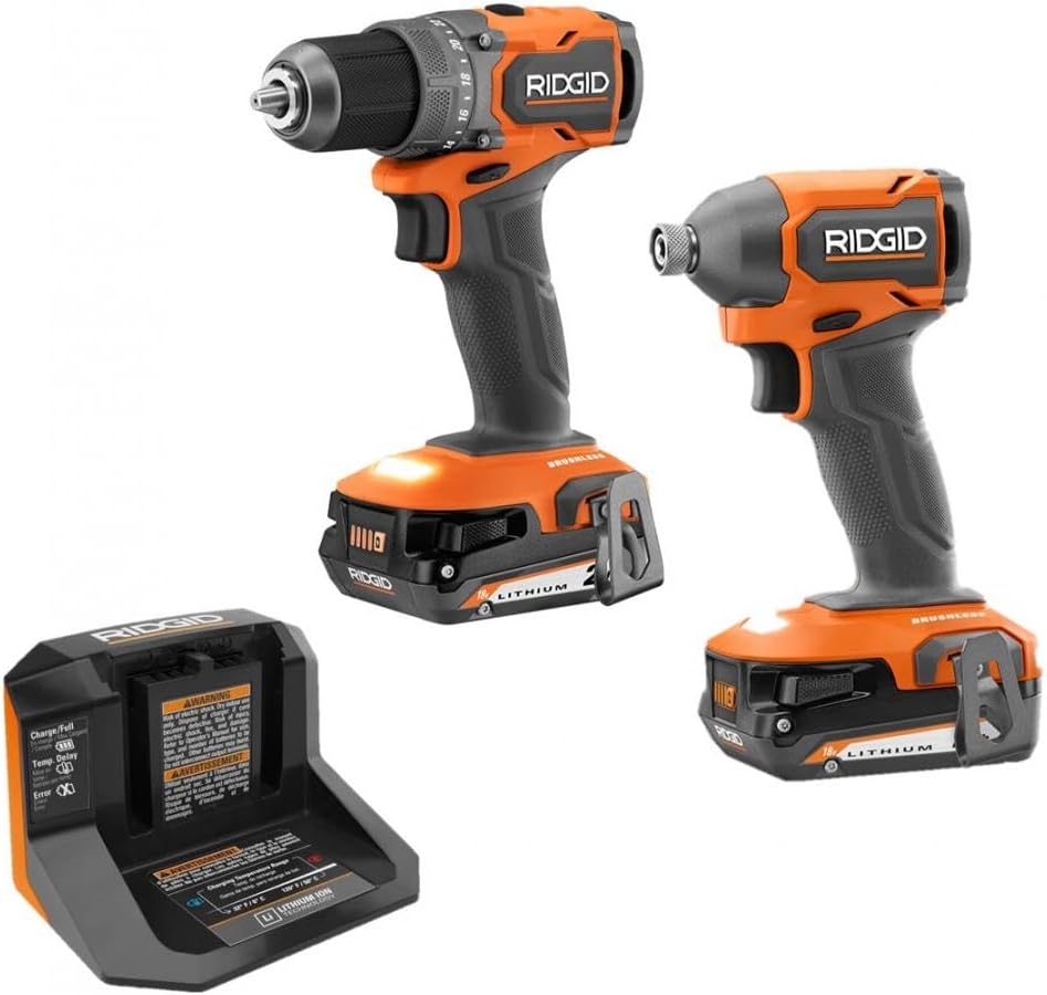 RIDGID 18-Volt SubCompact Brushless 2-Tool Combo Kit with (2) 2.0 Ah B ...