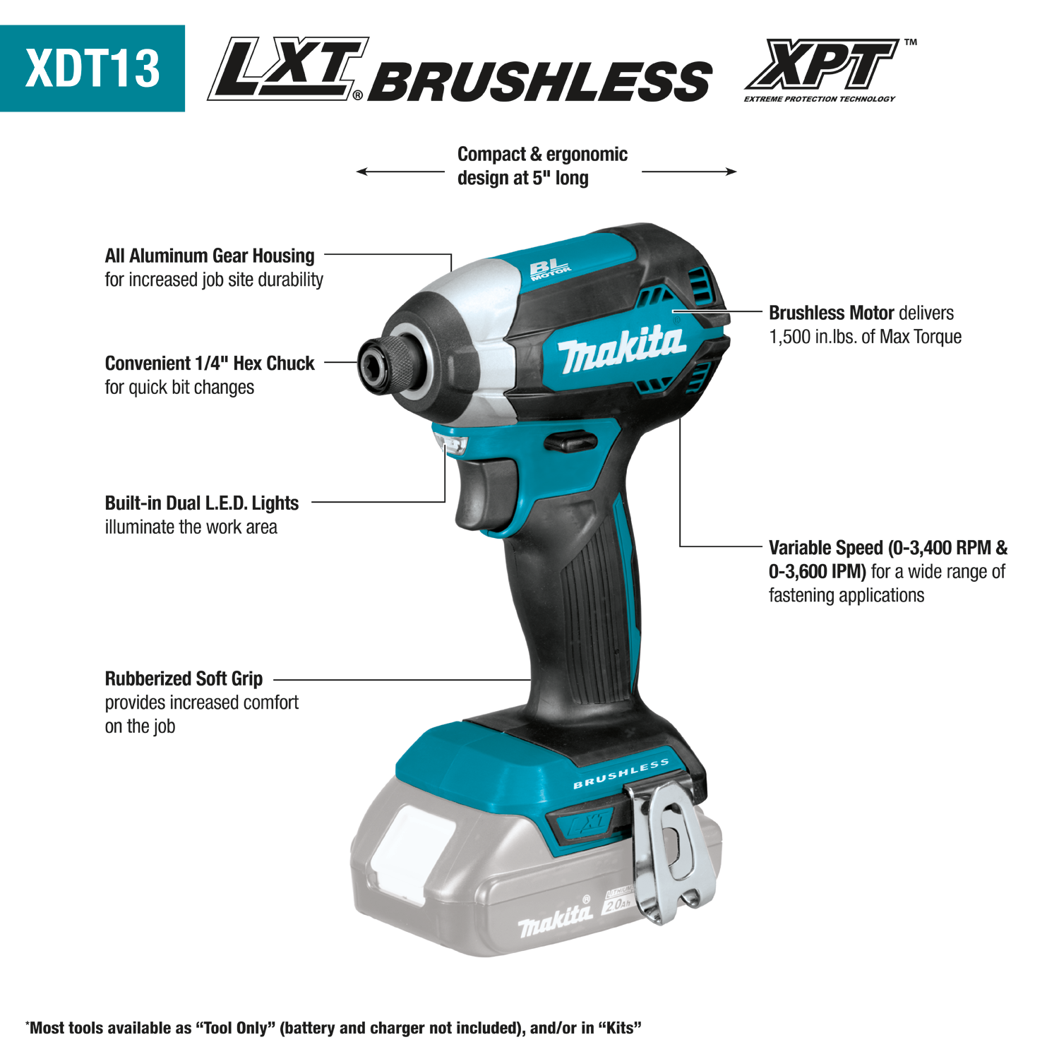 Makita 18V LXT Lithium‑Ion Compact Brushless 1/4 in. Cordless Impact D ...
