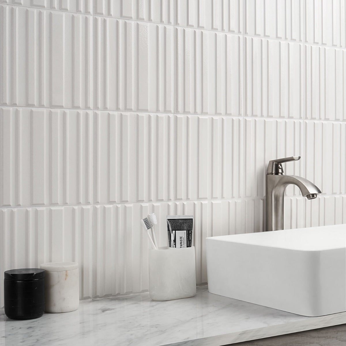 Sydney White 8x16 3D Mixed Finish Ceramic Wall Tile – Super Arbor