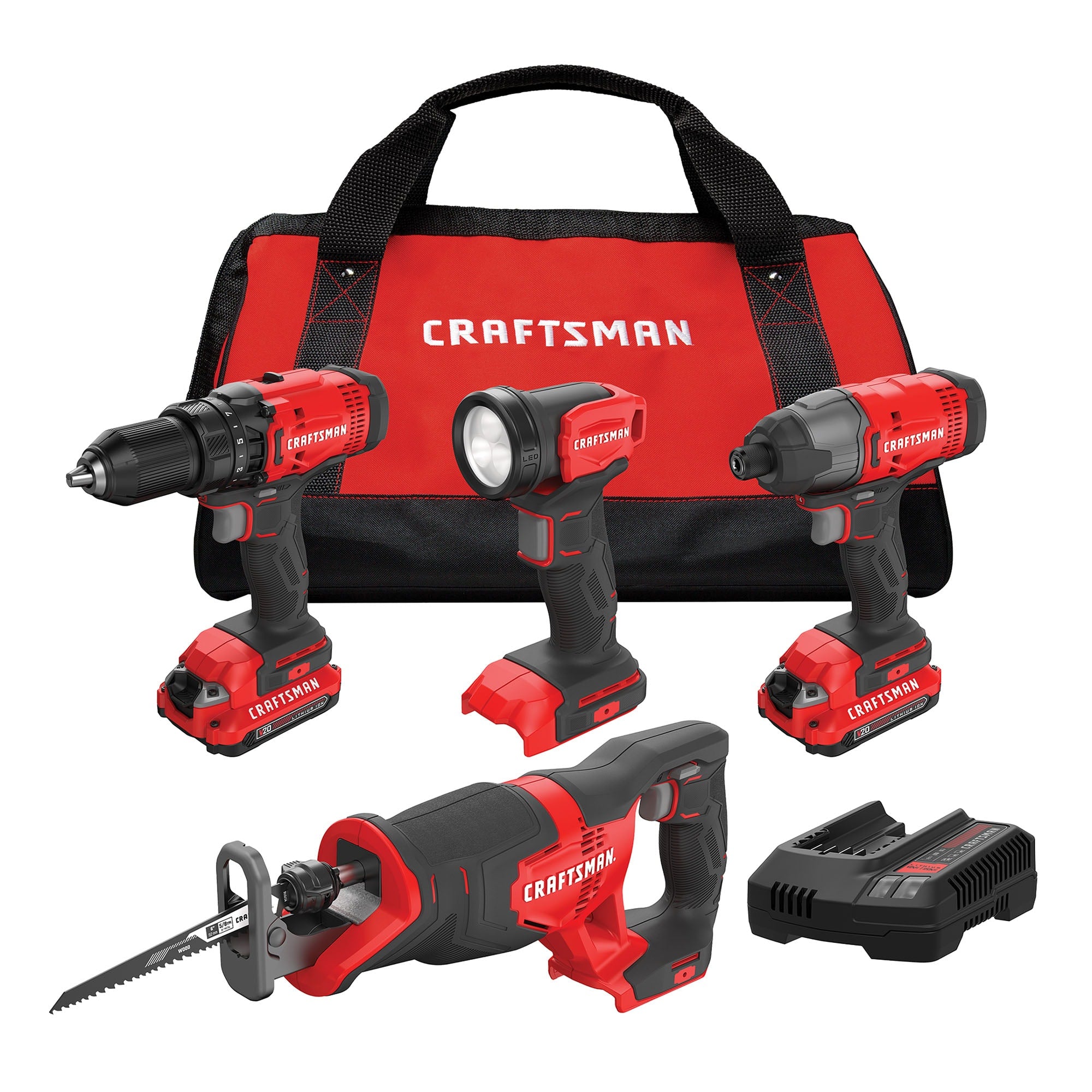 CRAFTSMAN V20 4-Tool 20-Volt Max Power Tool Combo Kit with Soft Case ...