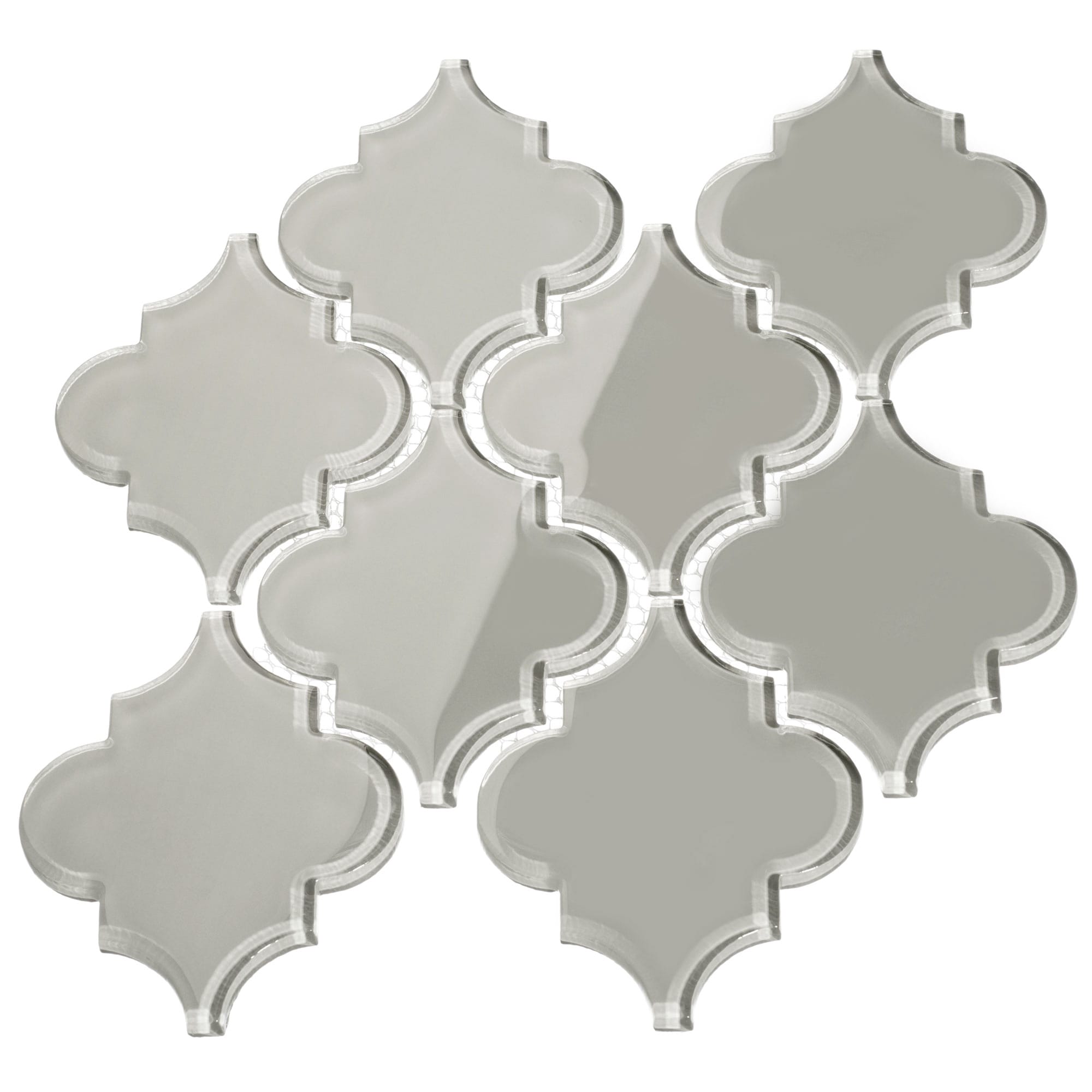 Giorbello Arabesque Mosaic Light Gray 4-in x 4-in Glossy Glass Wall Ti ...