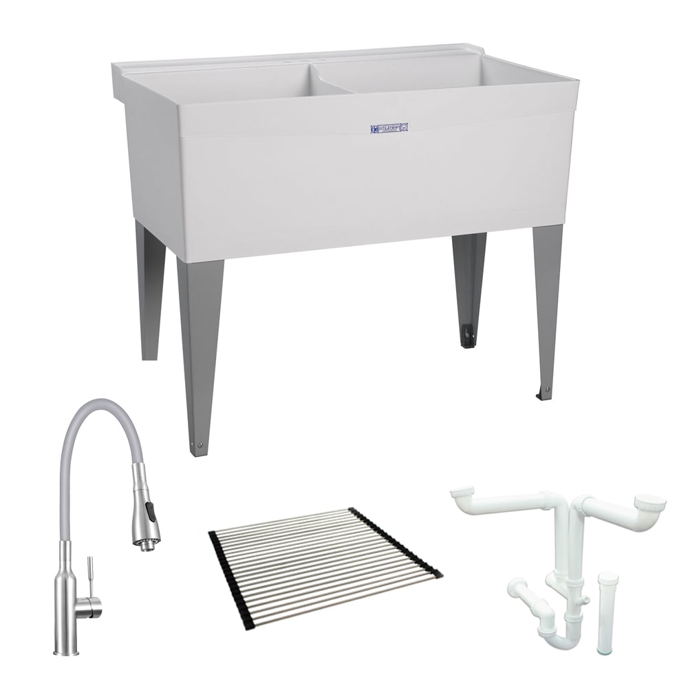 Mustee 25-in x 40-in Freestanding Two-Basin Laundry Sink with Drain an ...