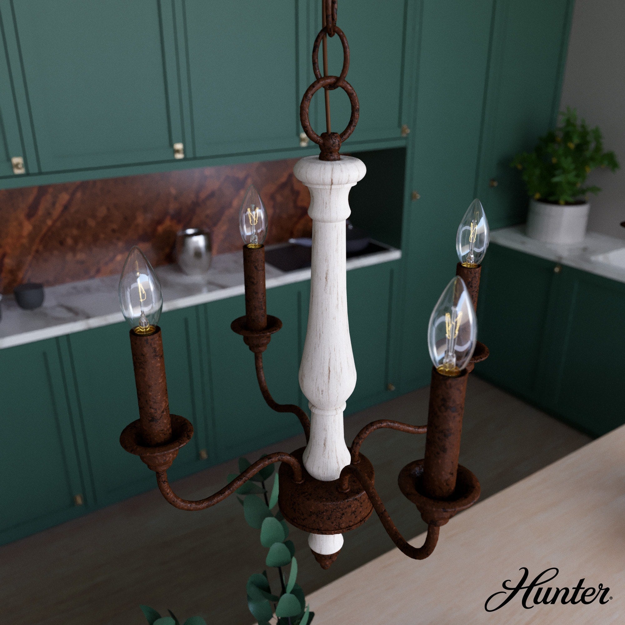Hunter Teren 4-Light Matte White Traditional Led Bare Bulb Chandelier ...