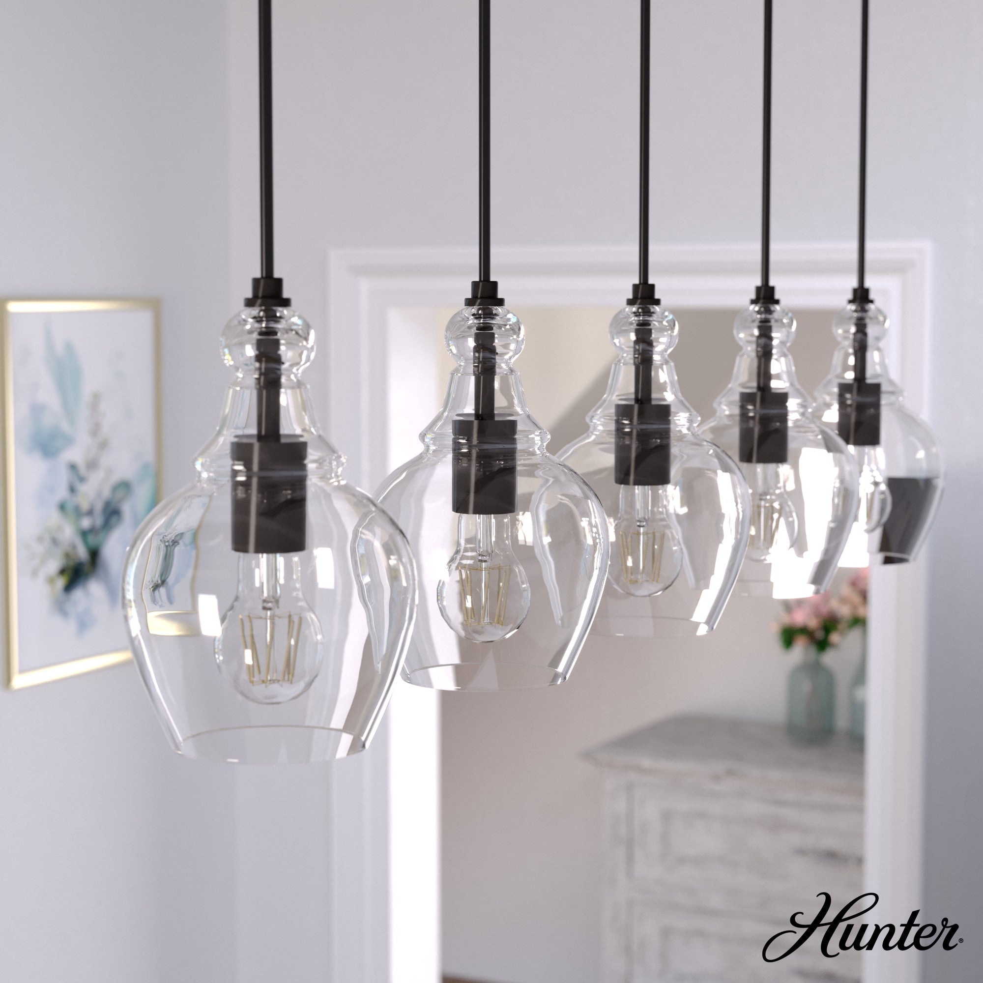 Hunter Maple Park 5-Light Noble Bronze Transitional Clear Glass Linear ...