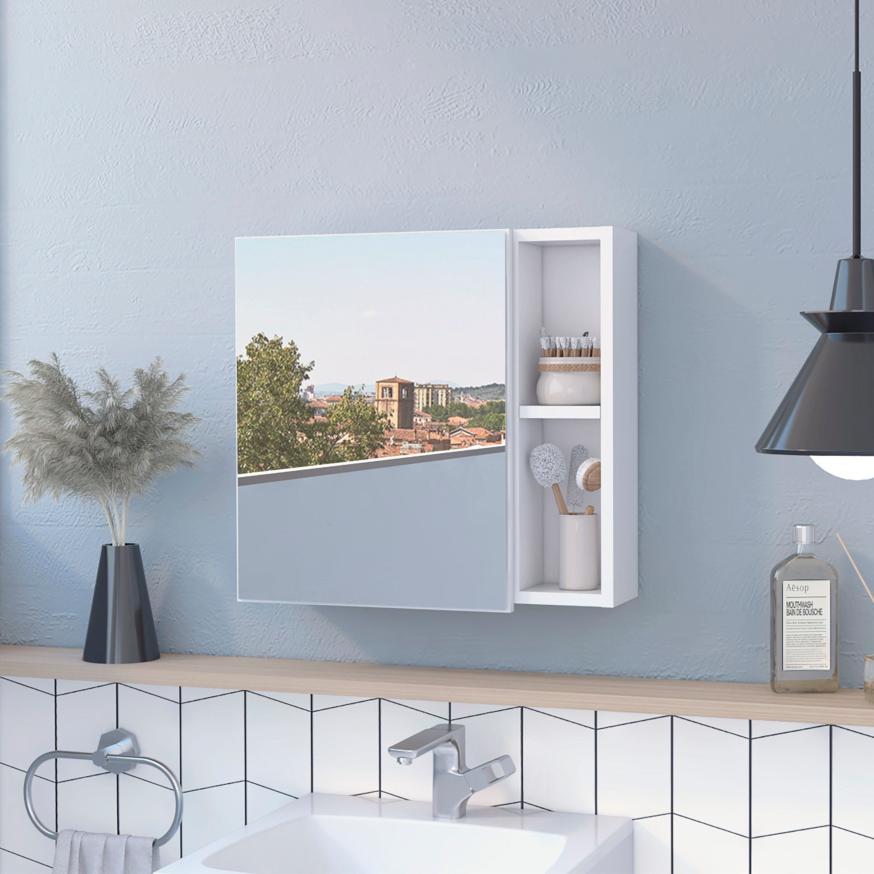 Forclover TU 20-in x 19-in Surface Mount White Mirrored Medicine Cabin ...