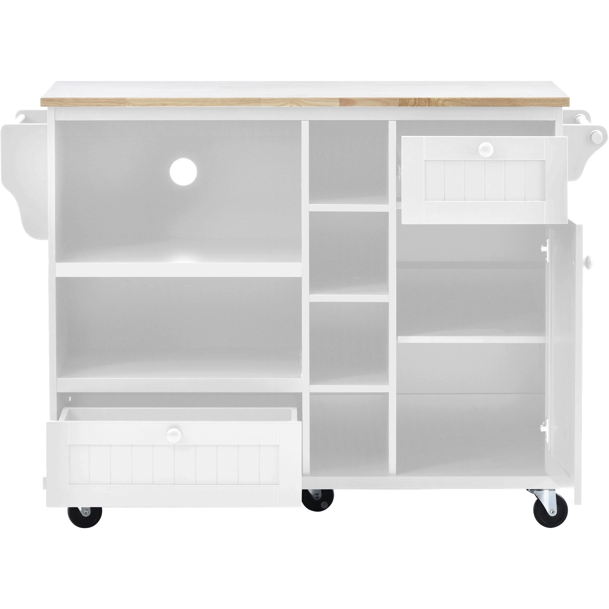 CESICIA White Wood Base with Wood Top Rolling Kitchen Island (18.1-in ...
