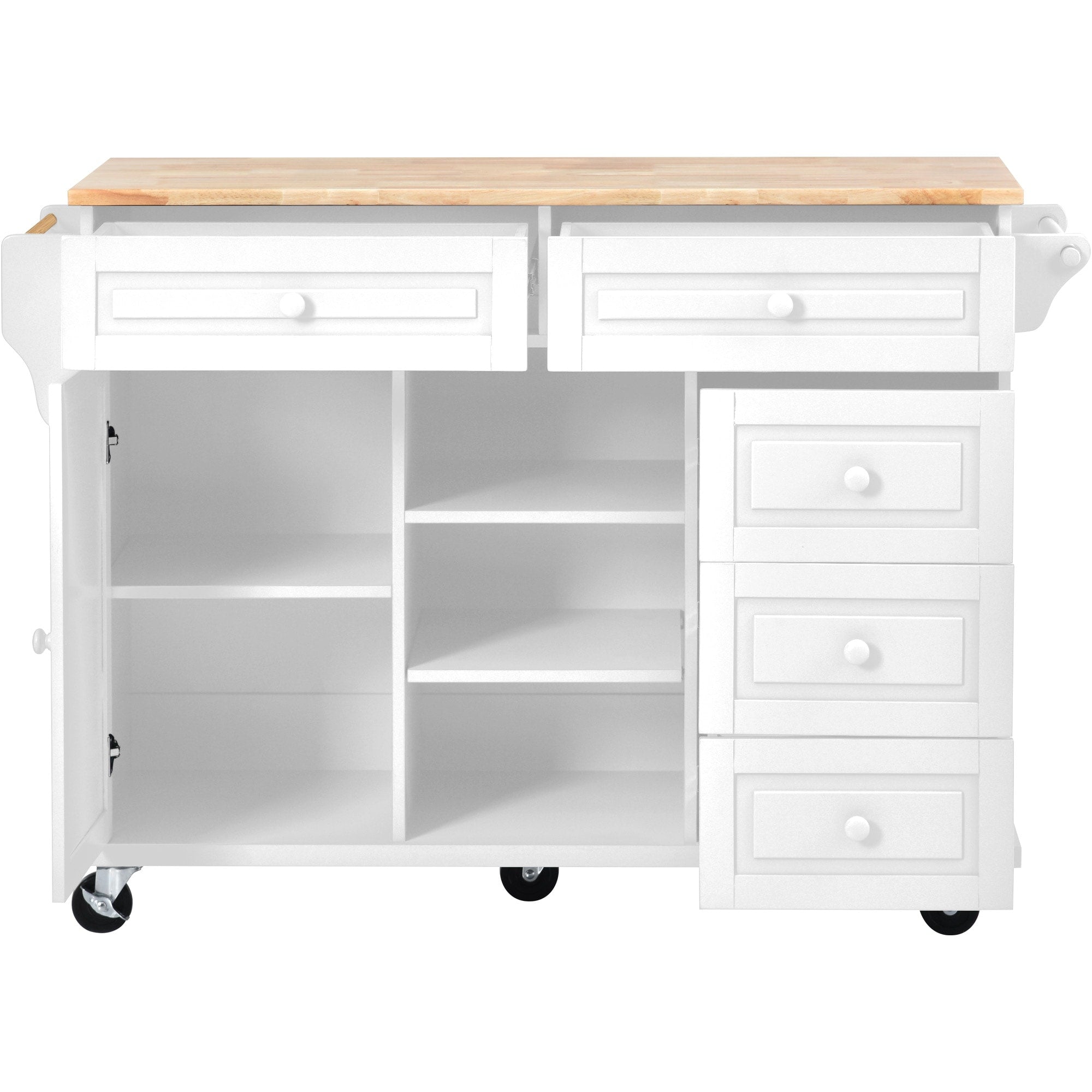CESICIA White Wood Base with Wood Top Rolling Kitchen Island (18.1-in ...