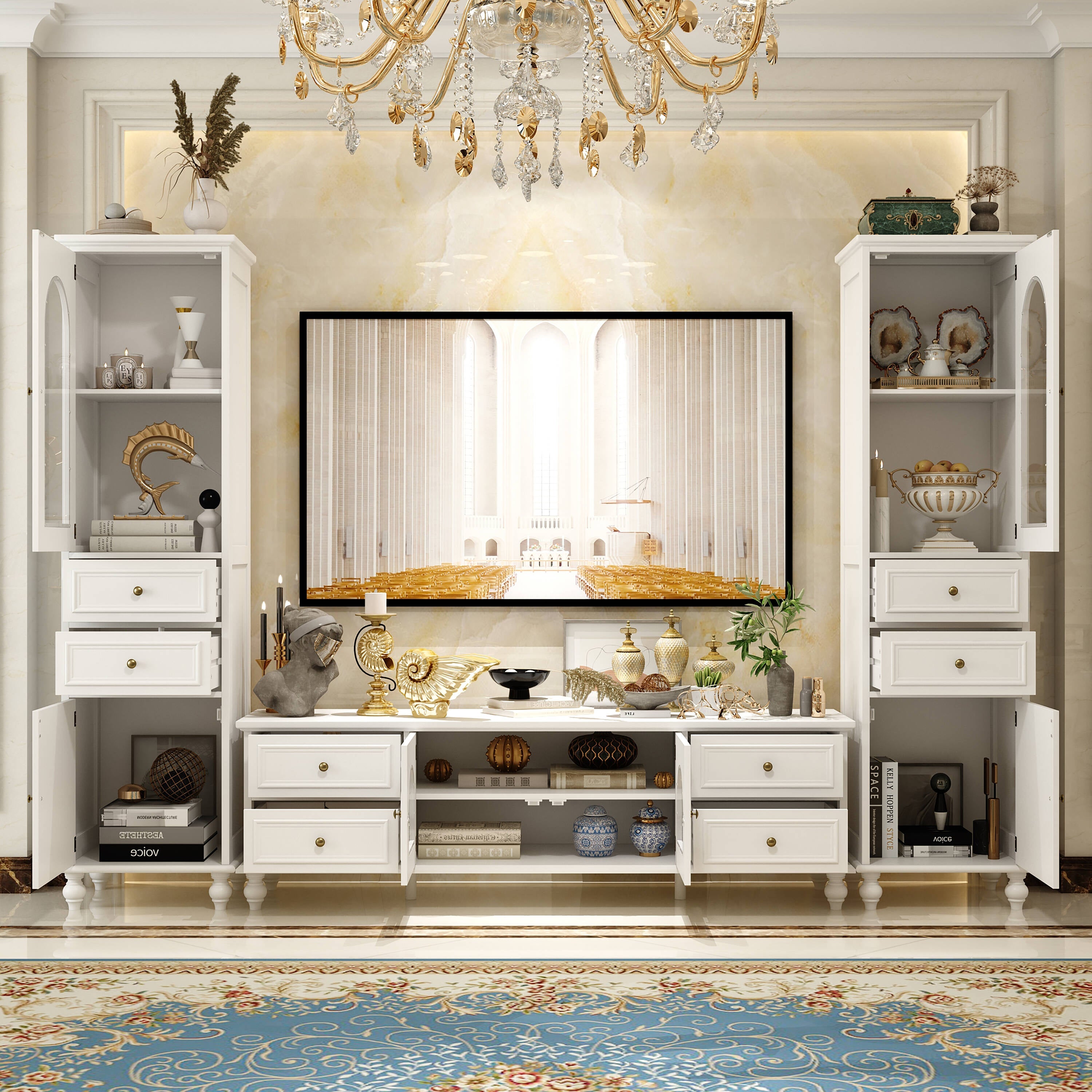 FUFU&GAGA Modern/Contemporary White Tv Cabinet Integrated Tv Mount (Ac ...