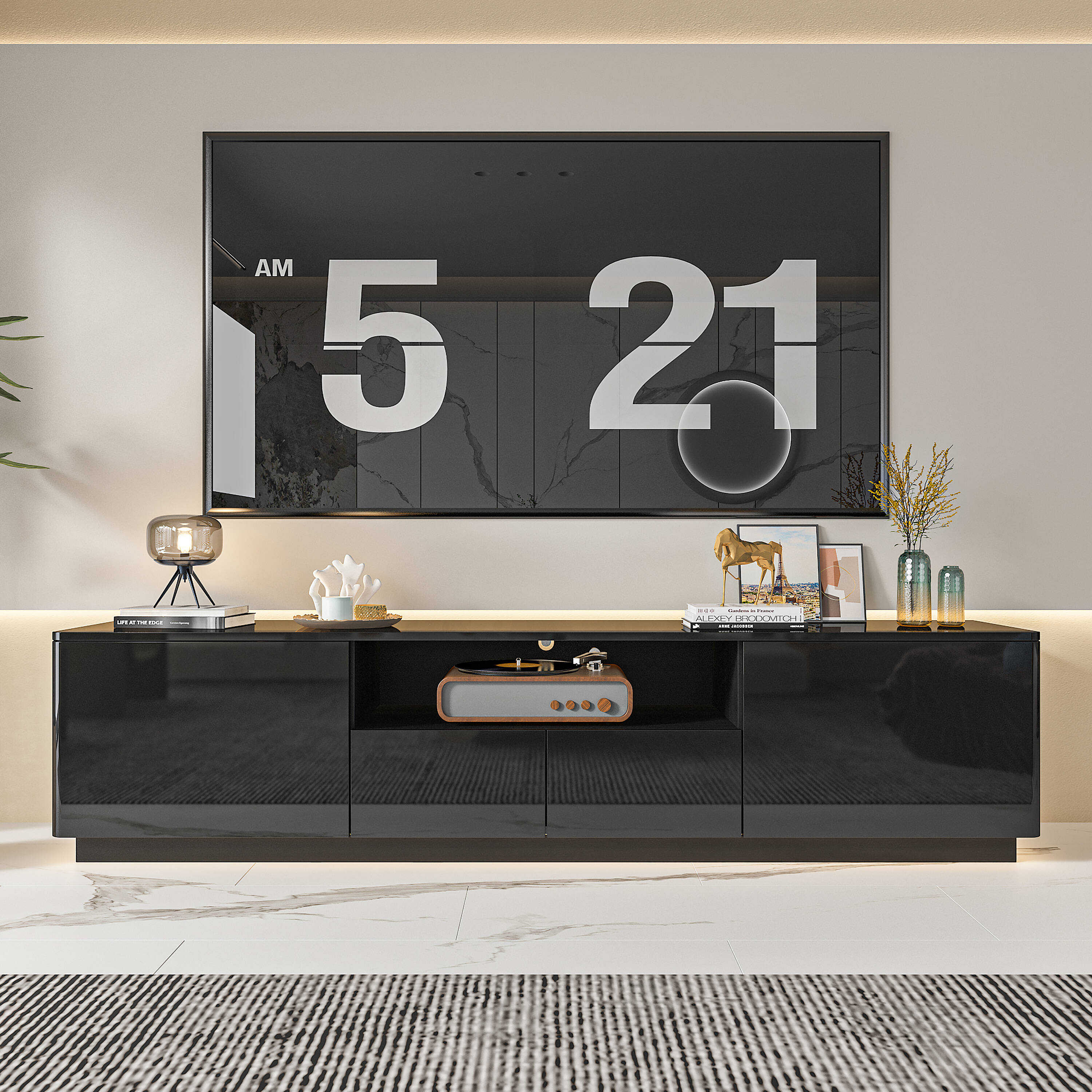 FUFU&GAGA Modern/Contemporary Black Tv Cabinet Integrated Tv Mount (Ac ...