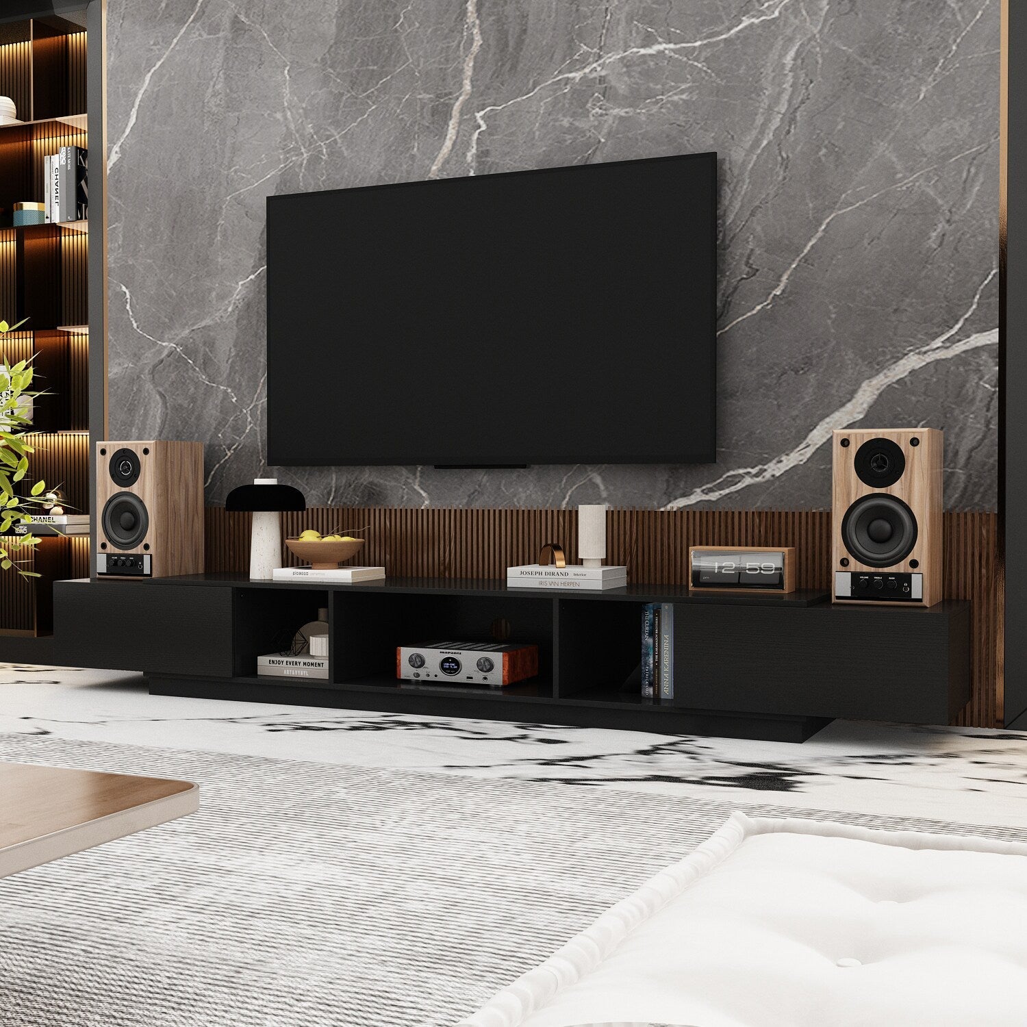 FUFU&GAGA Modern/Contemporary Black Tv Cabinet Integrated Tv Mount (Ac ...