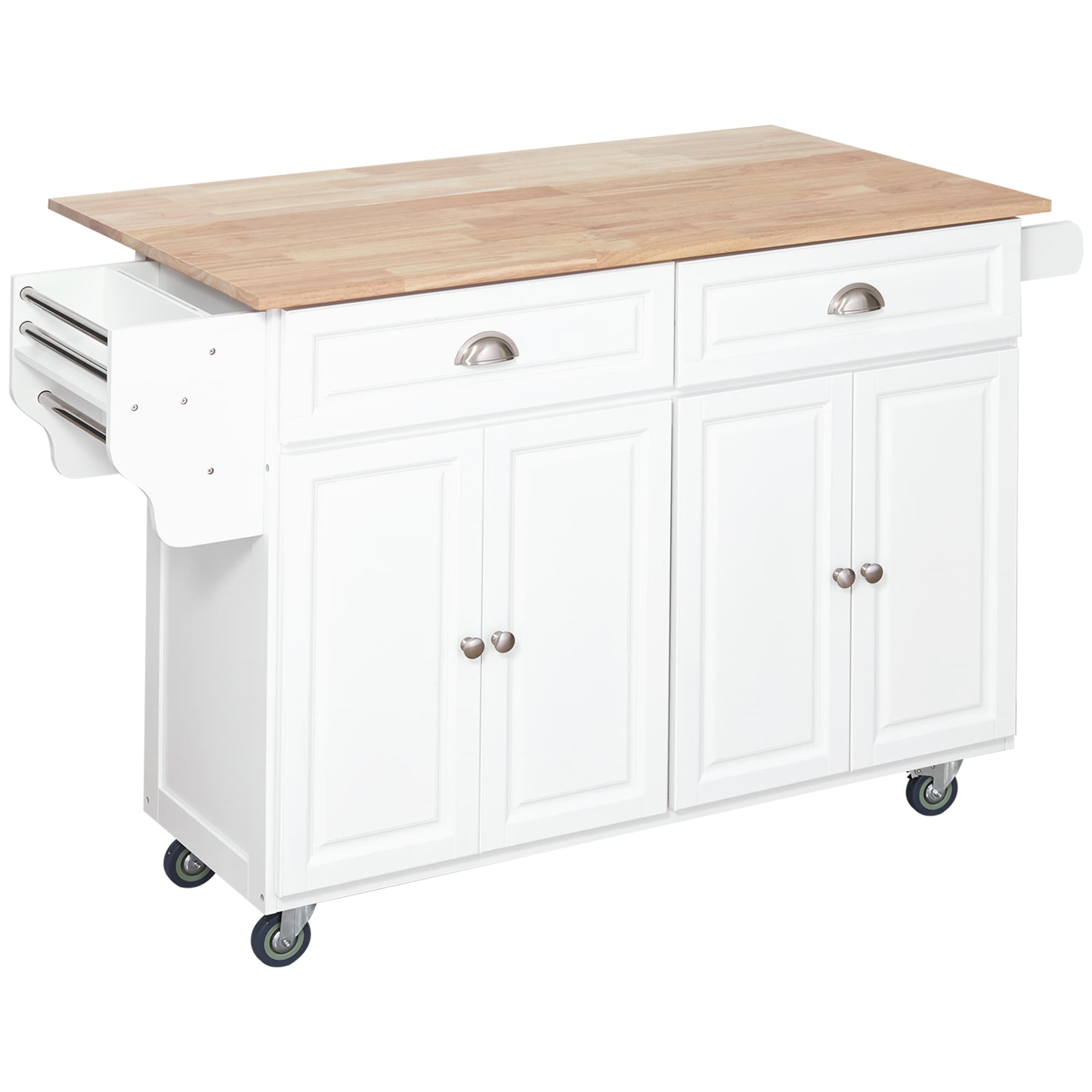 CESICIA White Wood Base with Wood Top Rolling Kitchen Island (29.25-in ...