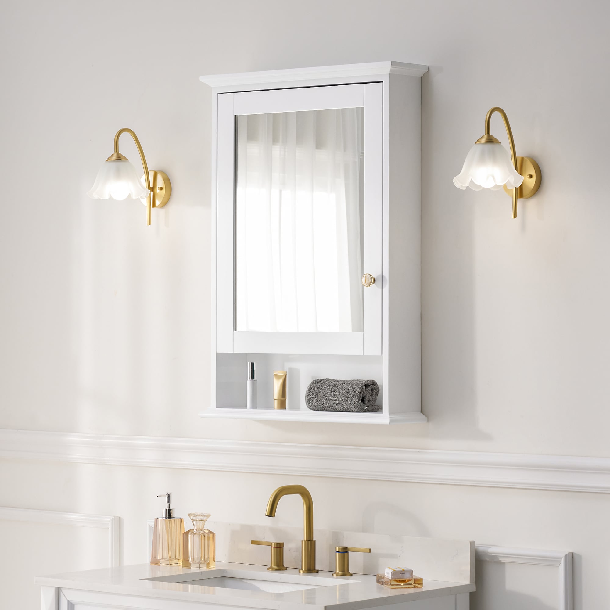 Forclover 24-in x 34-in Surface Mount White Mirrored Soft Close Medici ...