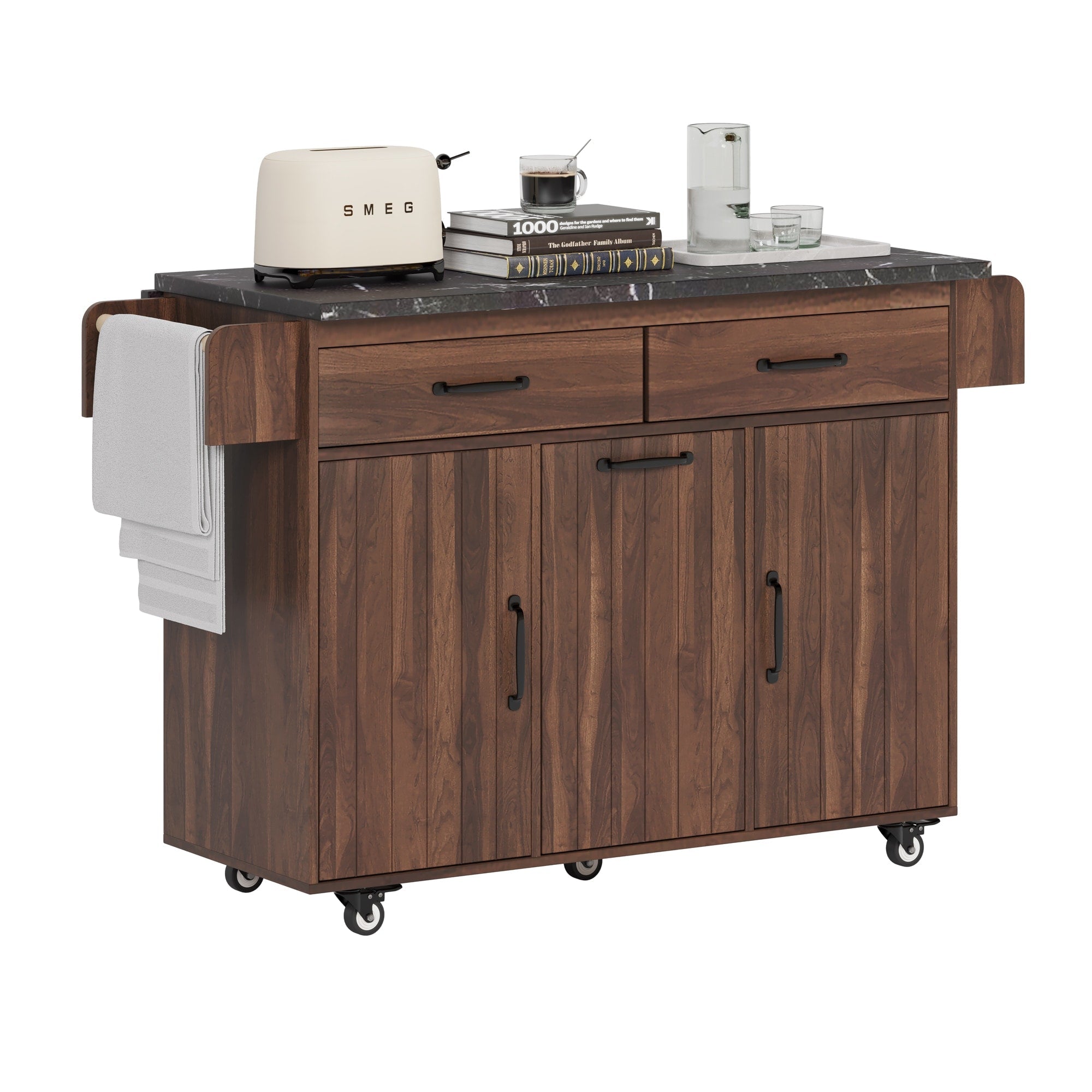 Bybafun Brown Mdf Base with Mdf Wood Top Rolling Kitchen Cart (20.6-in ...