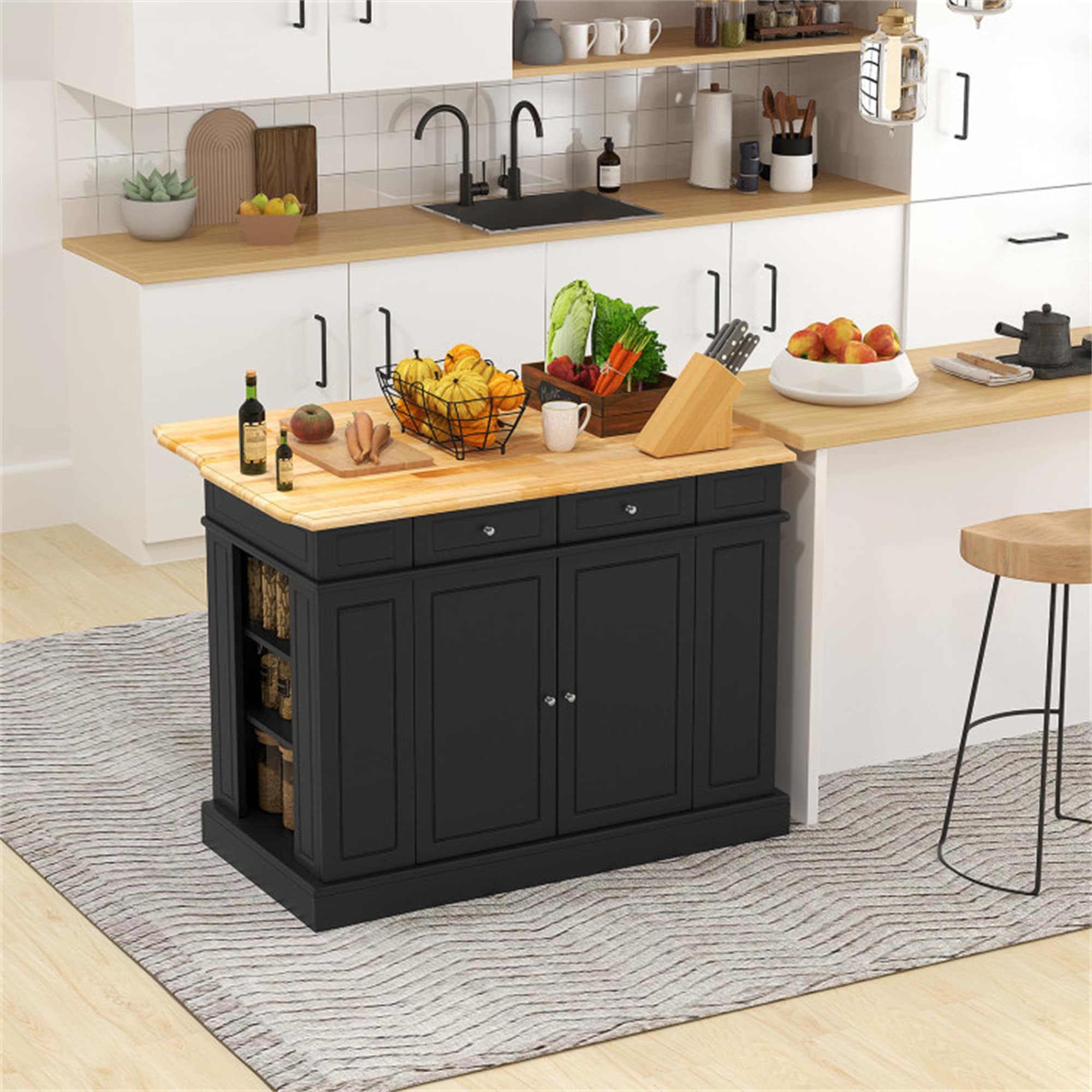 BABOOM Black Mdf Base with Mdf Wood Top Rolling Kitchen Island (36 x 4 ...