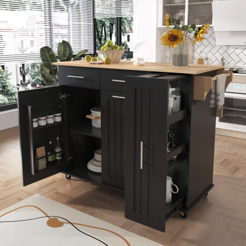 Runesay Black Mdf Base with Mdf Wood Top Rolling Kitchen Island (29.5 ...
