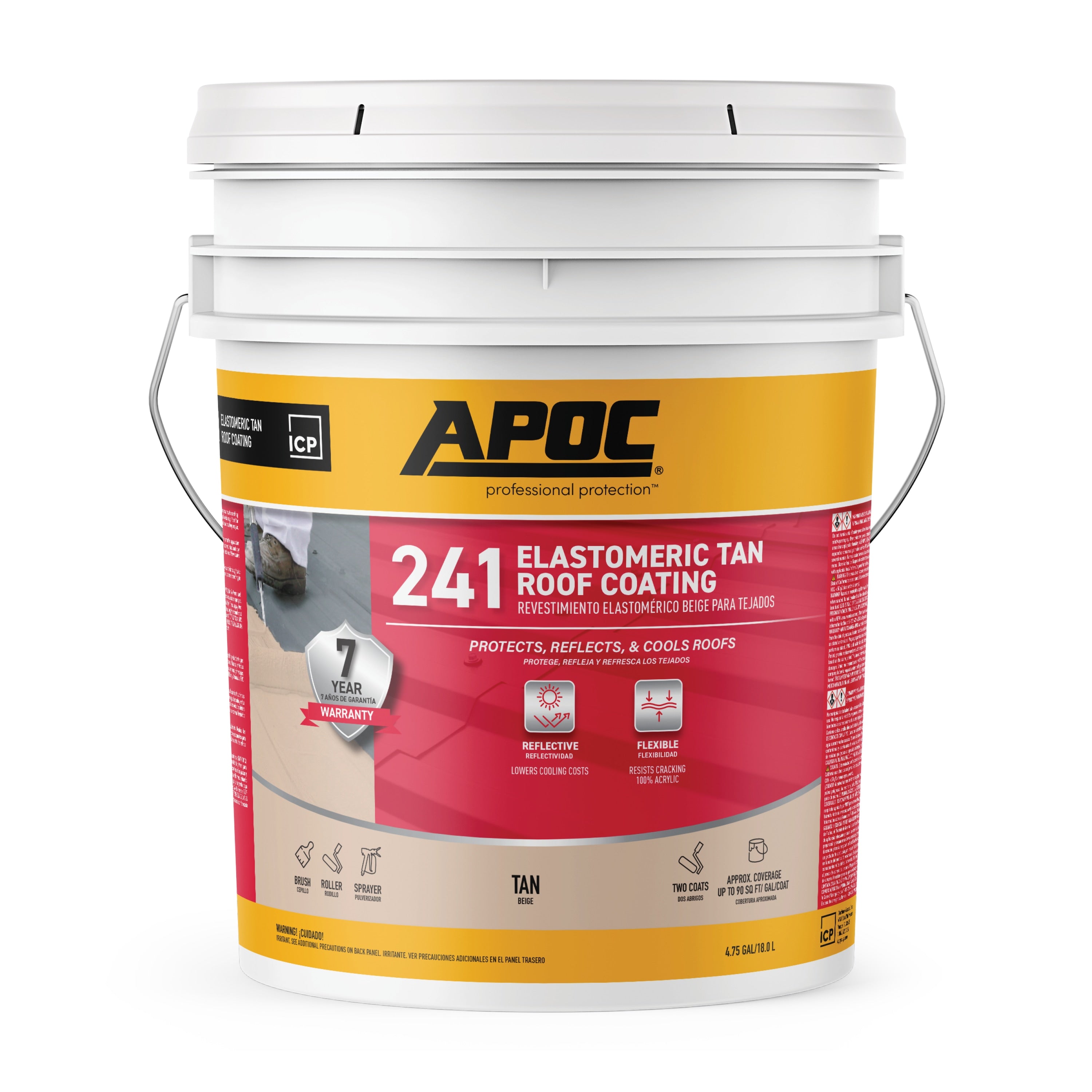 APOC 241 Elastomeric Reflective Roof Coating, Tan, 4.75-Gallon (7-Year ...