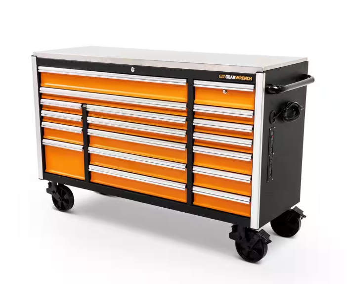 GSX 72 in. x 25 in. 18-Drawer Orange and Black Rolling Mobile Workbenc ...