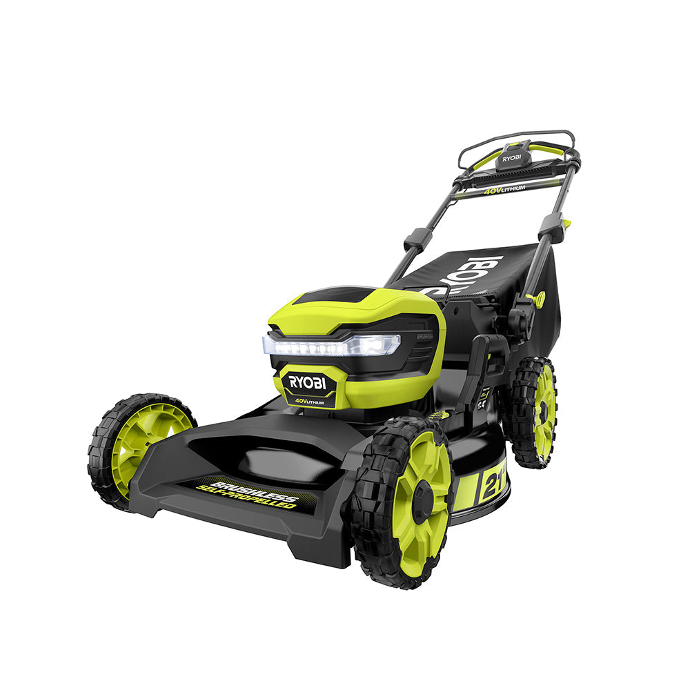 RYOBI 21 in. 40V Brushless Self-Propelled Cordless Lawn Mower with 7.5 ...