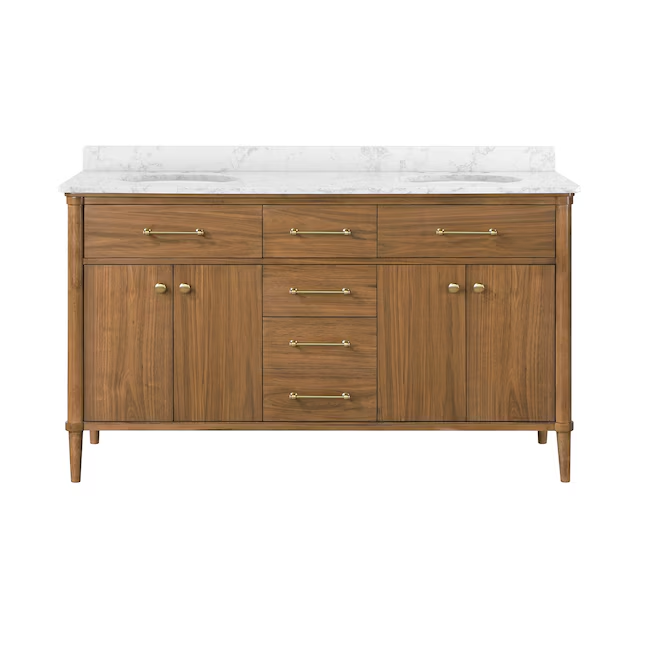 allen + roth Rian 60-in Walnut Undermount Double Sink Bathroom Vanity ...