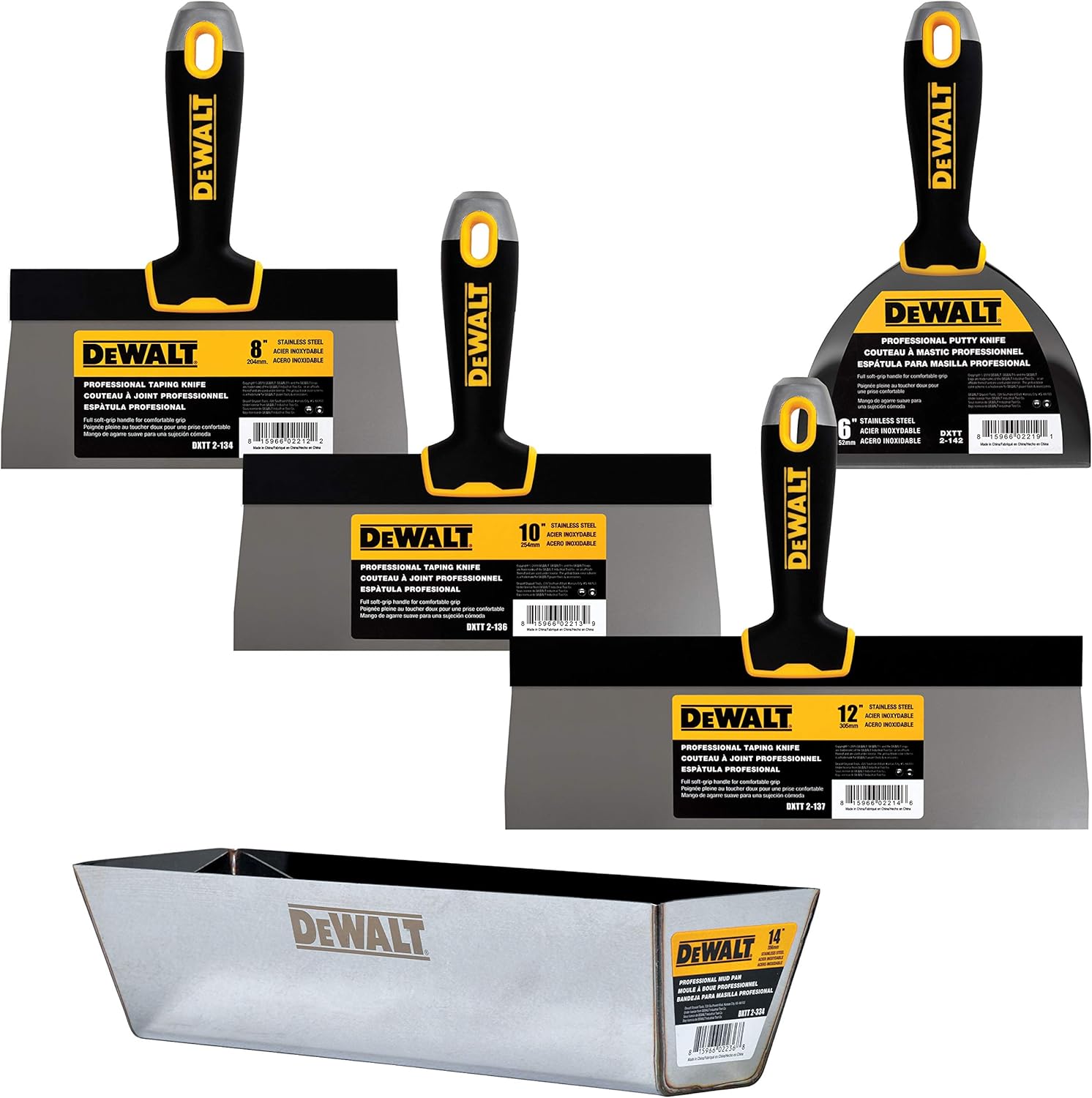 DEWALT Stainless Steel Taping Knife & Mud Pan Set with Soft Grip Handl ...