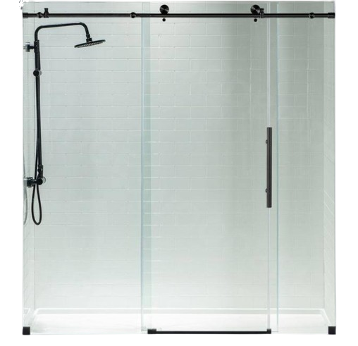 72 in. W x 76 in. H Frameless Sliding Shower Door with Shatter Retenti ...