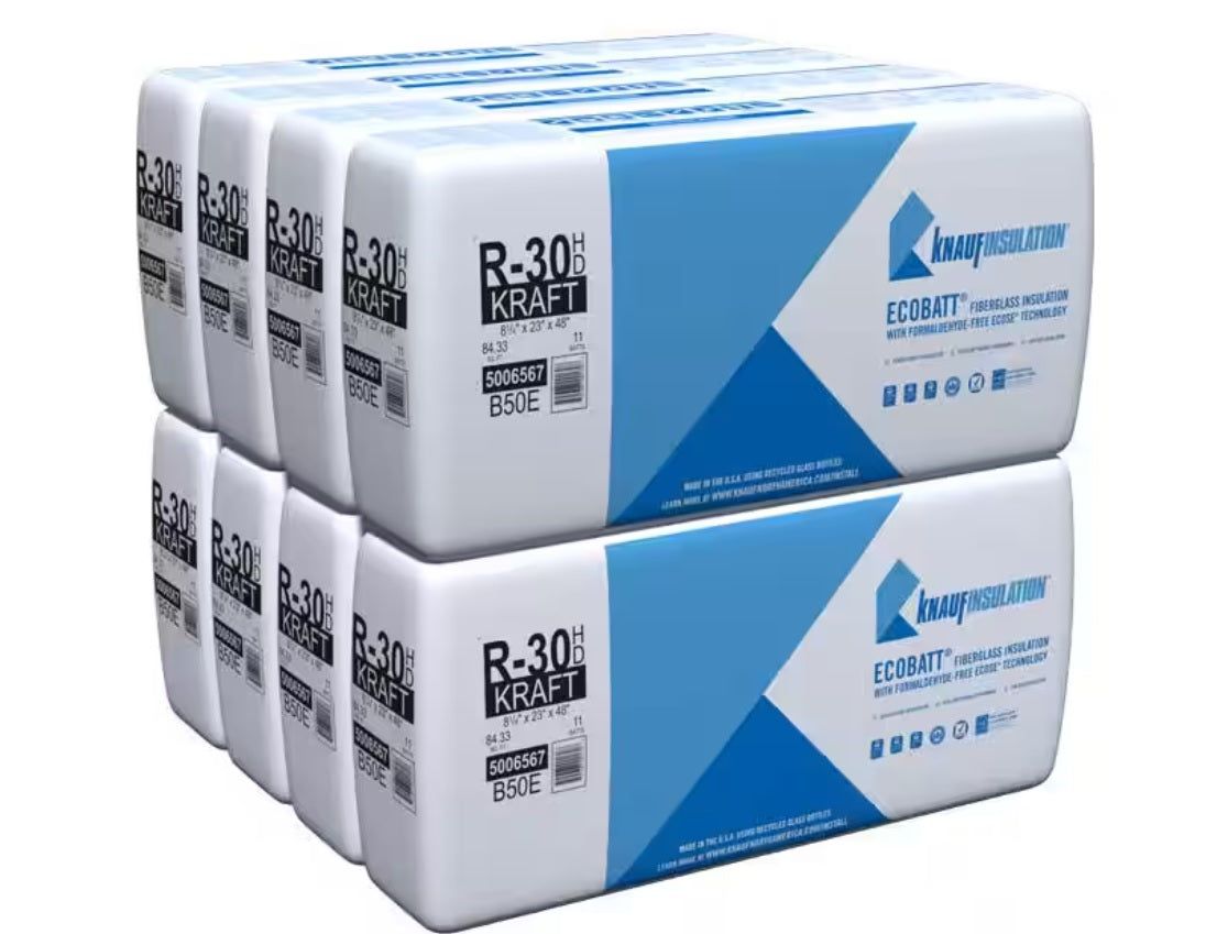 Knauf Insulation Ecobatt R-30 HD Unfaced Fiberglass Insulation Batts 8 ...
