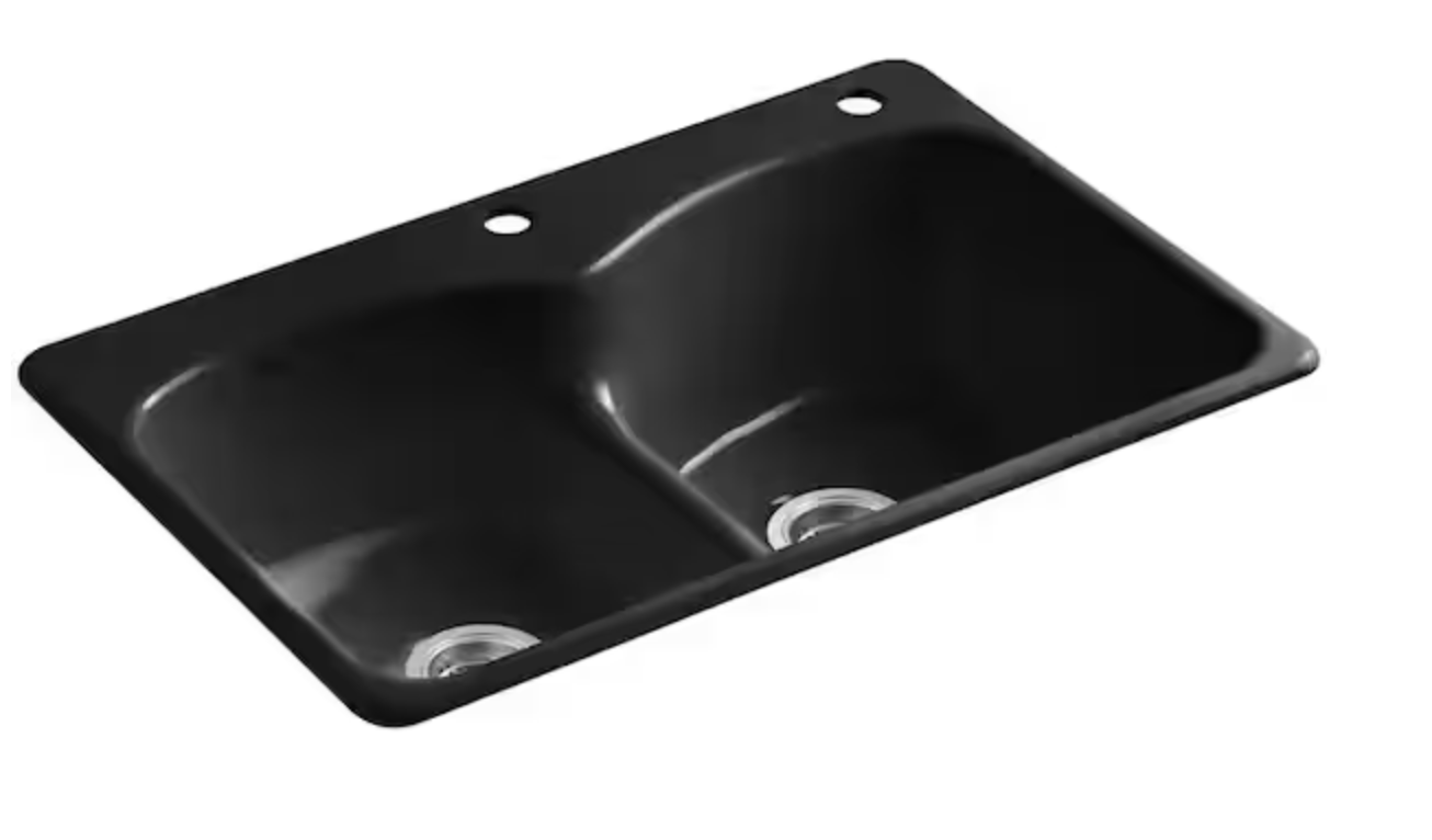 Langlade Smart Divide Drop-In Cast-Iron 33 in. 2-Hole Double Bowl Kitc ...