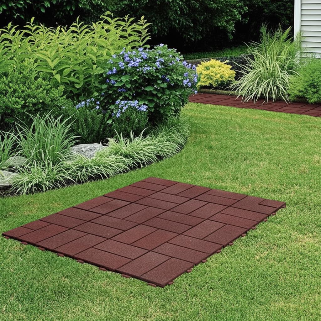 Vigoro 16 in. x 16 in. x 5/8 in. Red SmartLoc Recycled Rubber Paver (9 ...